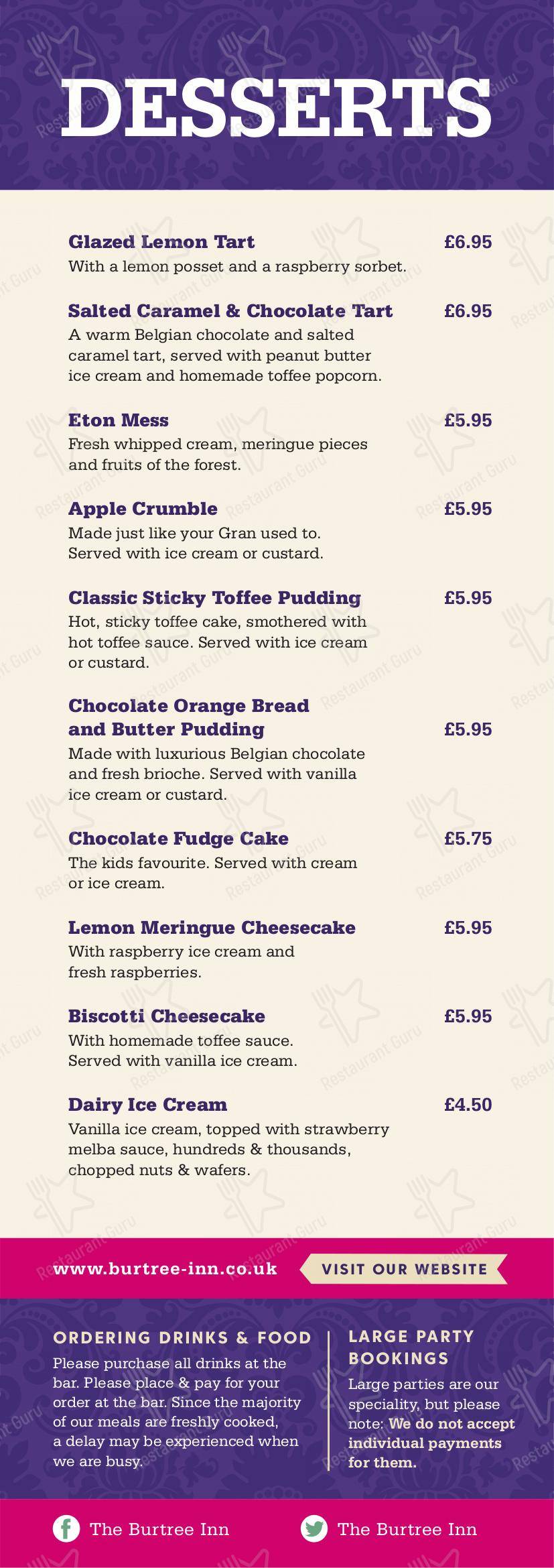 Menu at The Burtree Inn pub & bar, Darlington, Burtree Lane