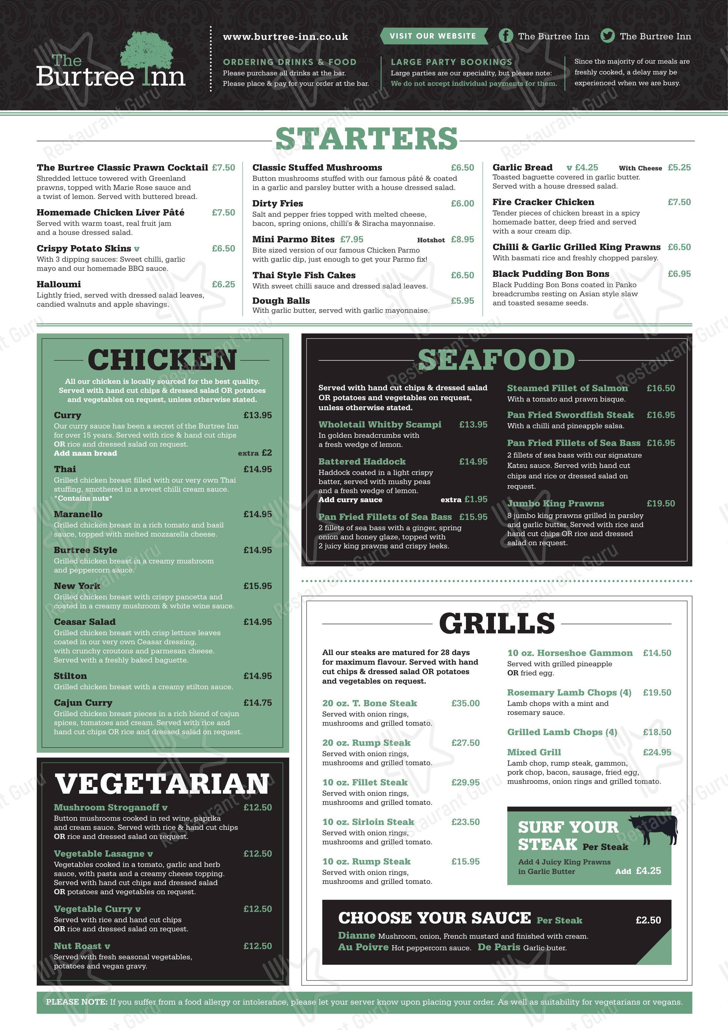 Menu at The Burtree Inn pub & bar, Darlington, Burtree Lane