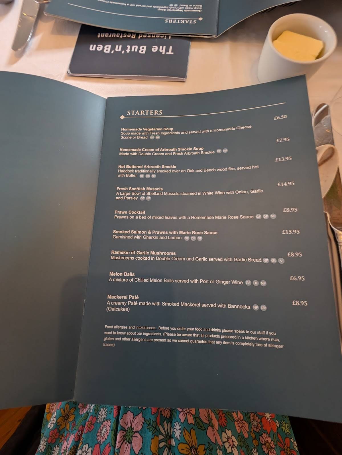 Menu at The But 'n' Ben restaurant, Arbroath