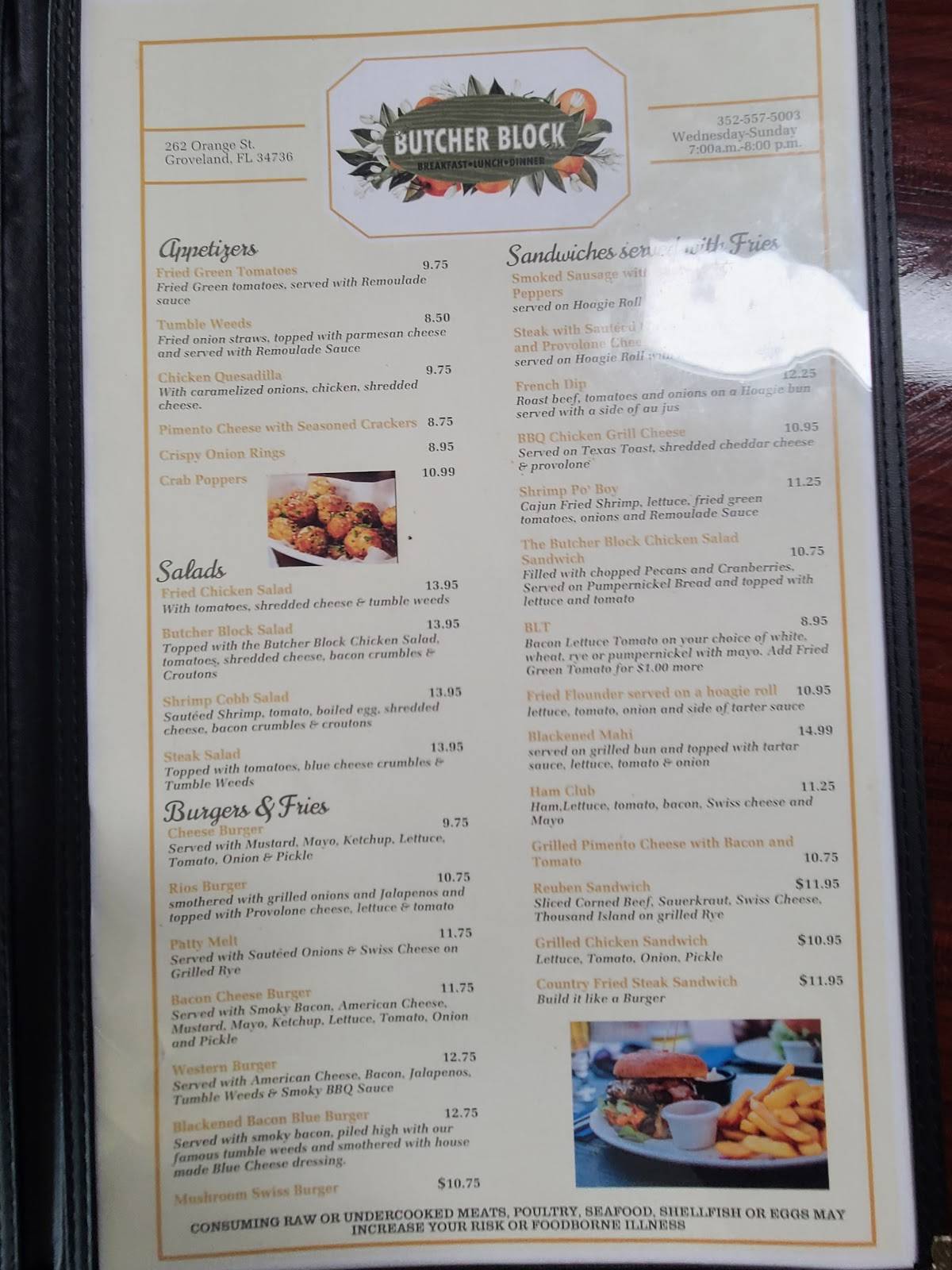 Menu at The Butcher Block Kitchen restaurant, Groveland