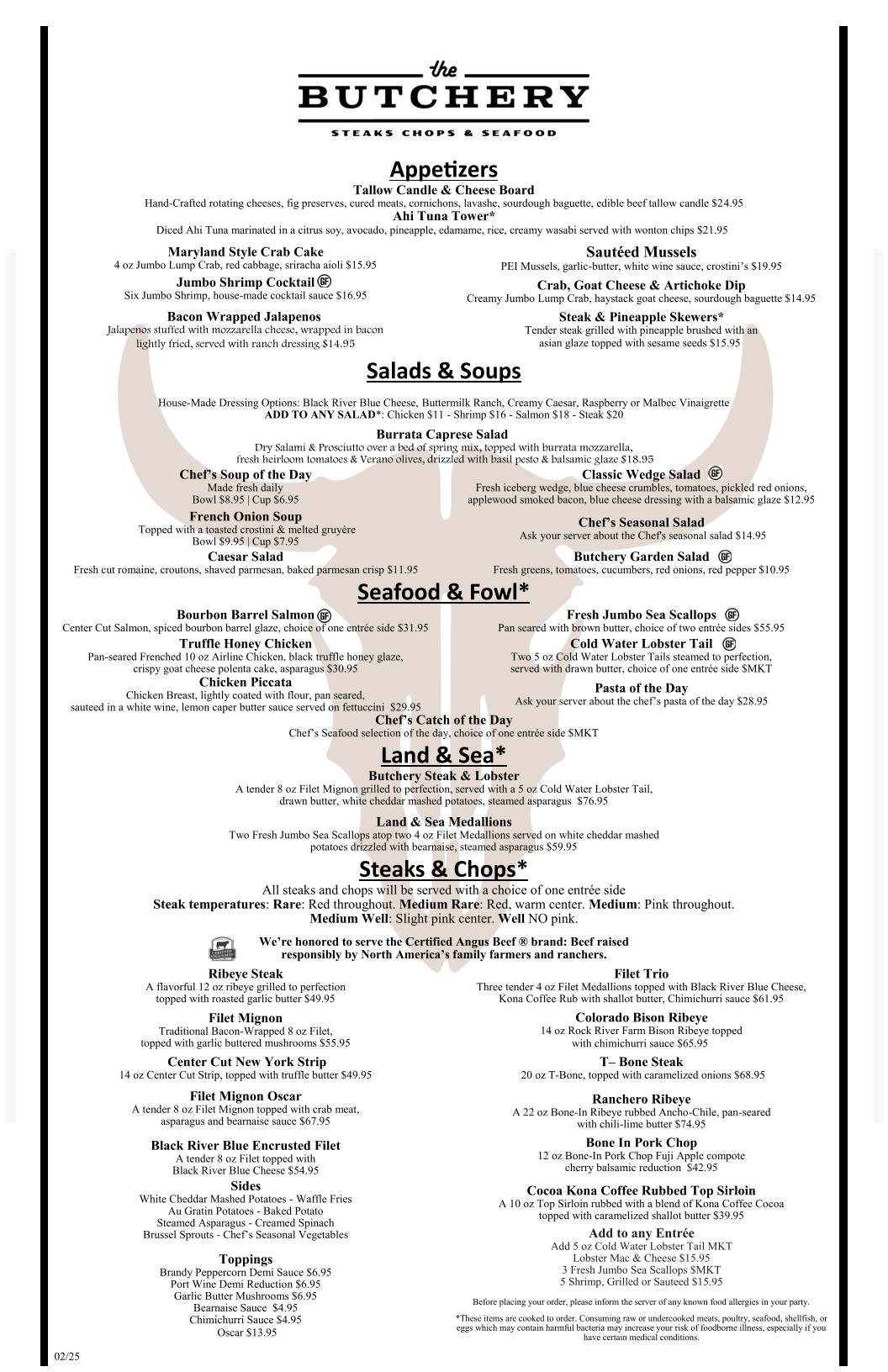 Menu at The Butchery- Steaks, Chops & Seafood steakhouse, Arvada