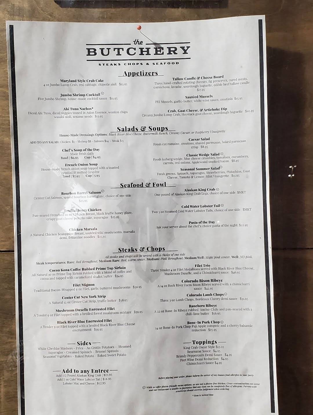 Menu at The Butchery- Steaks, Chops & Seafood steakhouse, Arvada