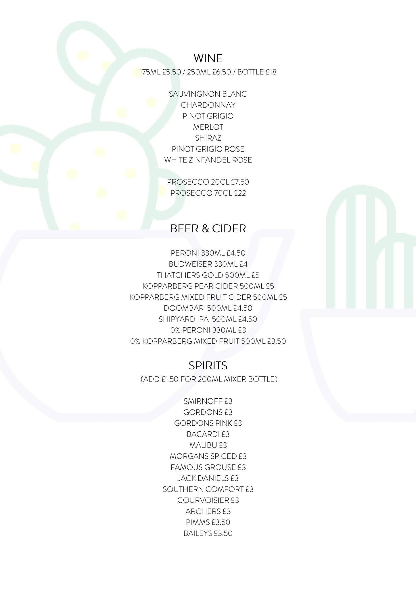 Menu at The Cactus Tea Rooms cafe, Weymouth