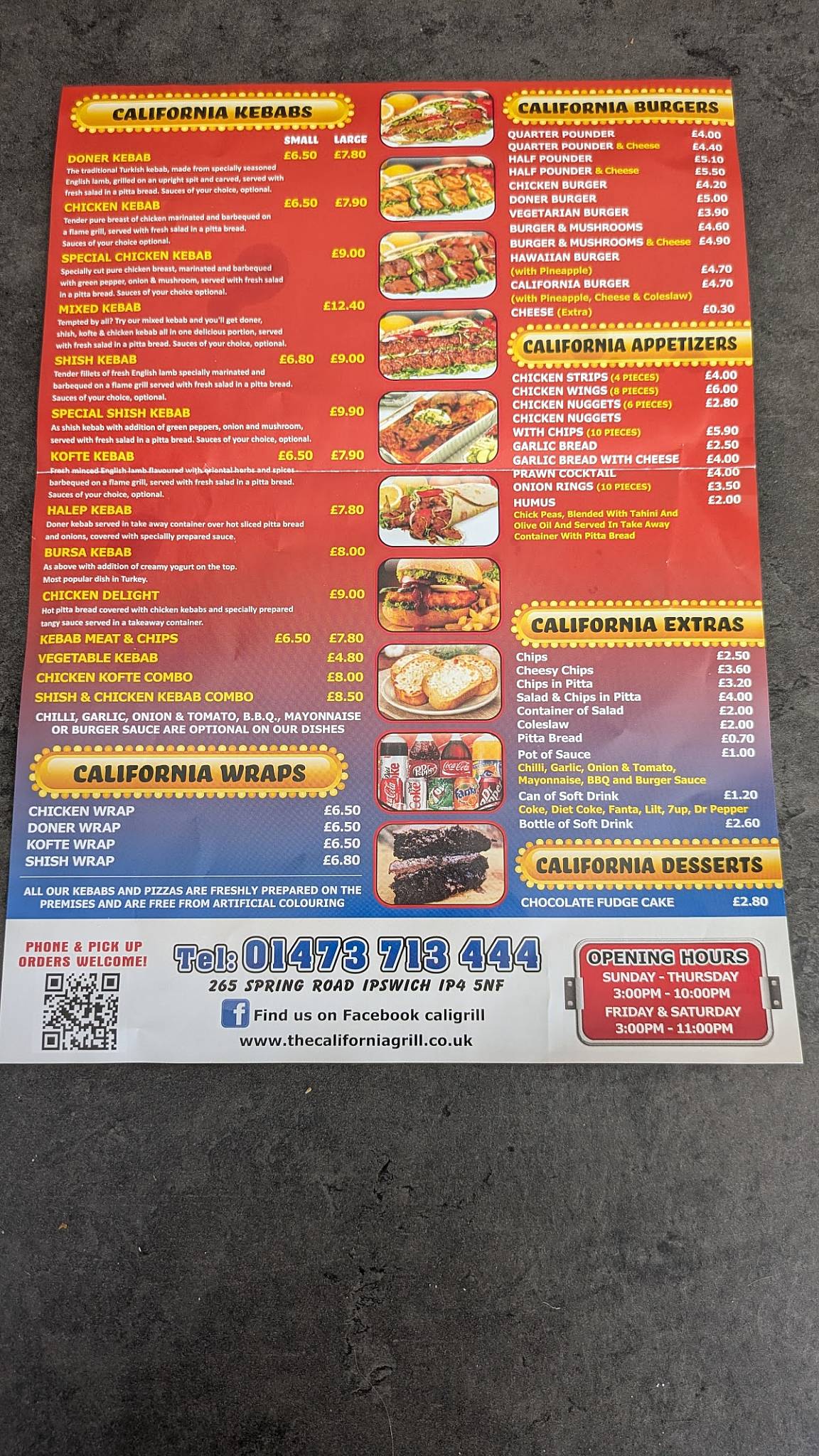 Menu at The California Grill fast food, Ipswich