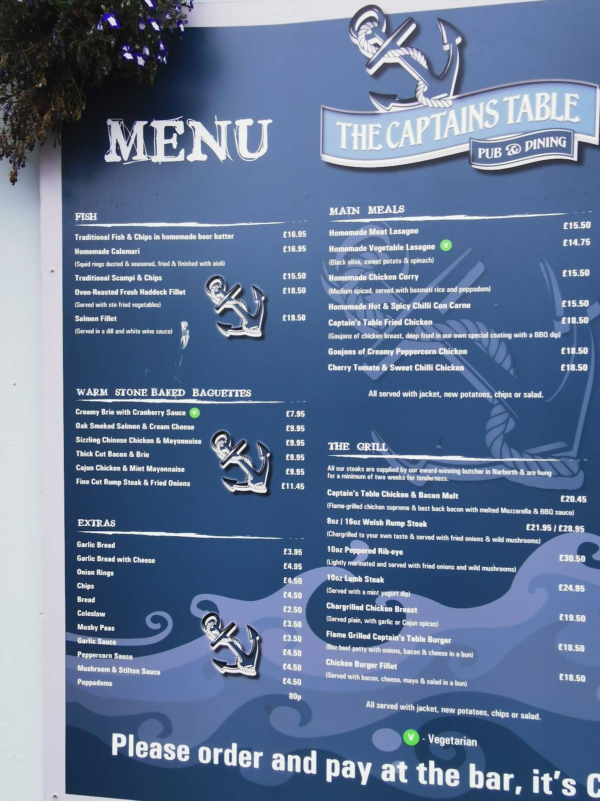 Menu at The Captains Table pub & bar, Saundersfoot