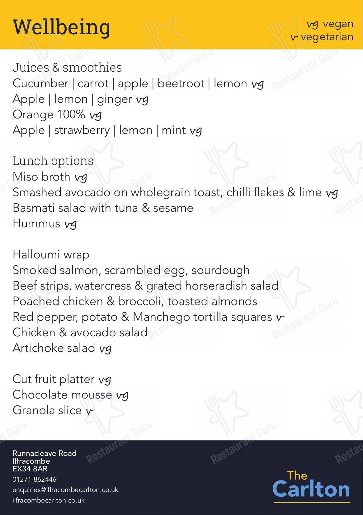 Menu at Carlton Hotel, Ilfracombe pub & bar, Ilfracombe