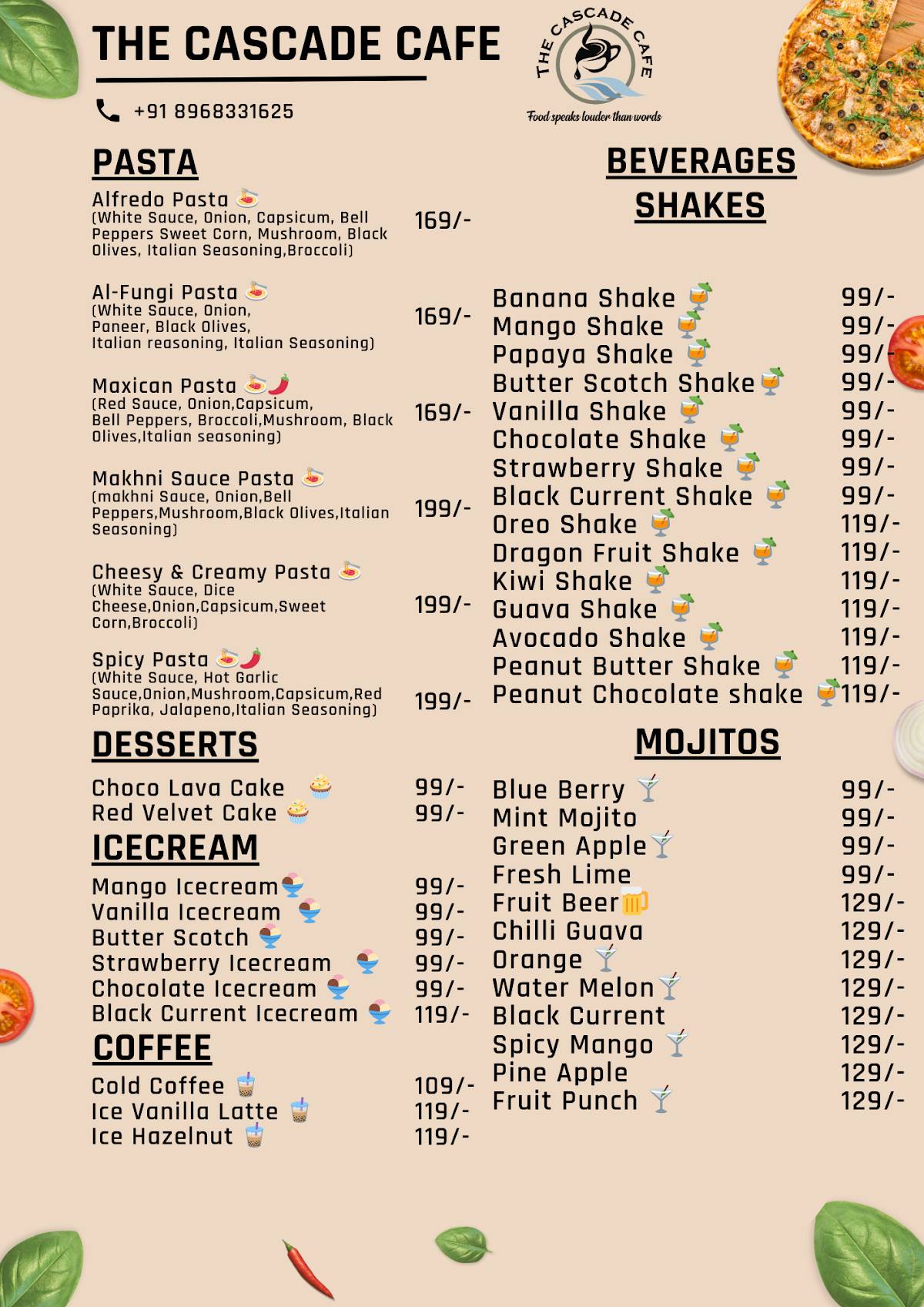 Menu at The Cascade Cafe, Kharar