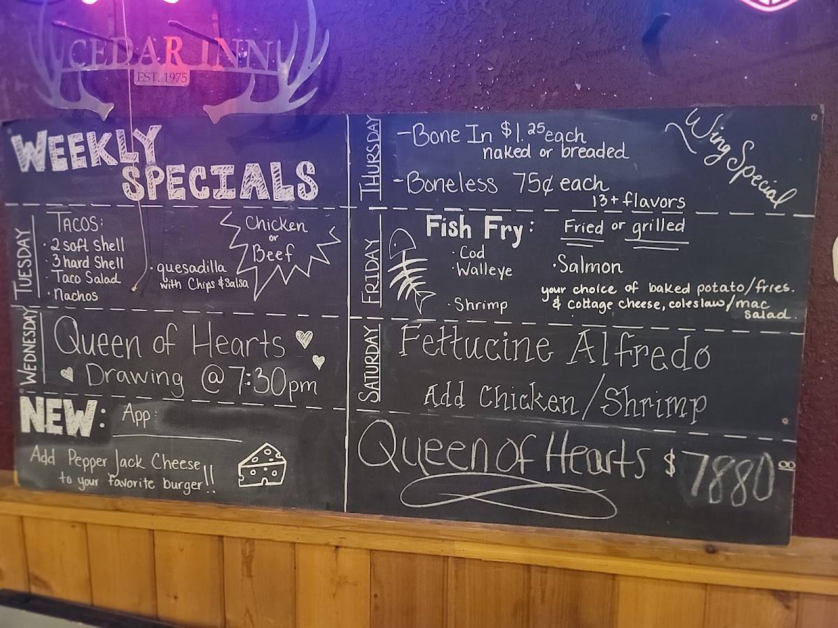 Menu at The Cedar Inn pub & bar, Cedarville