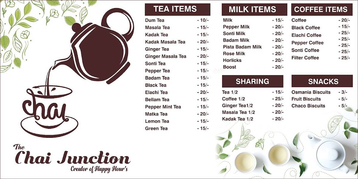 Menu at The Chai Junction.1, Hyderabad