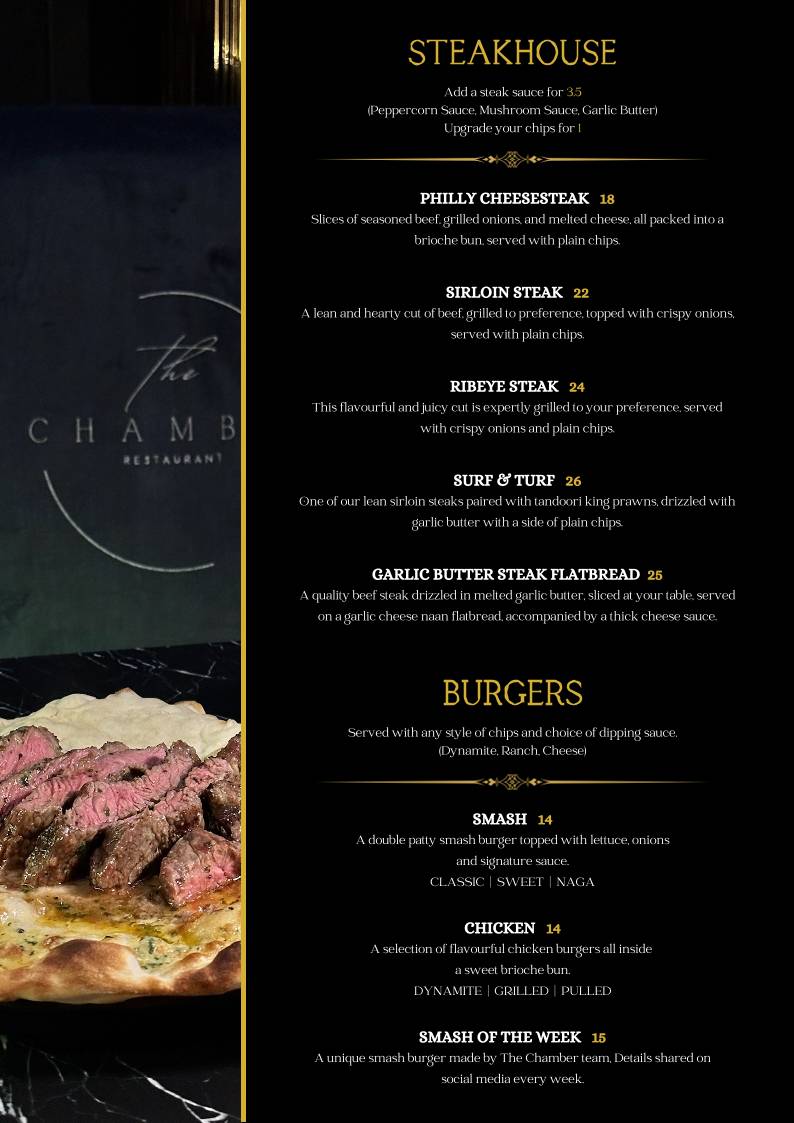 Menu at The Chamber Restaurant, South Shields