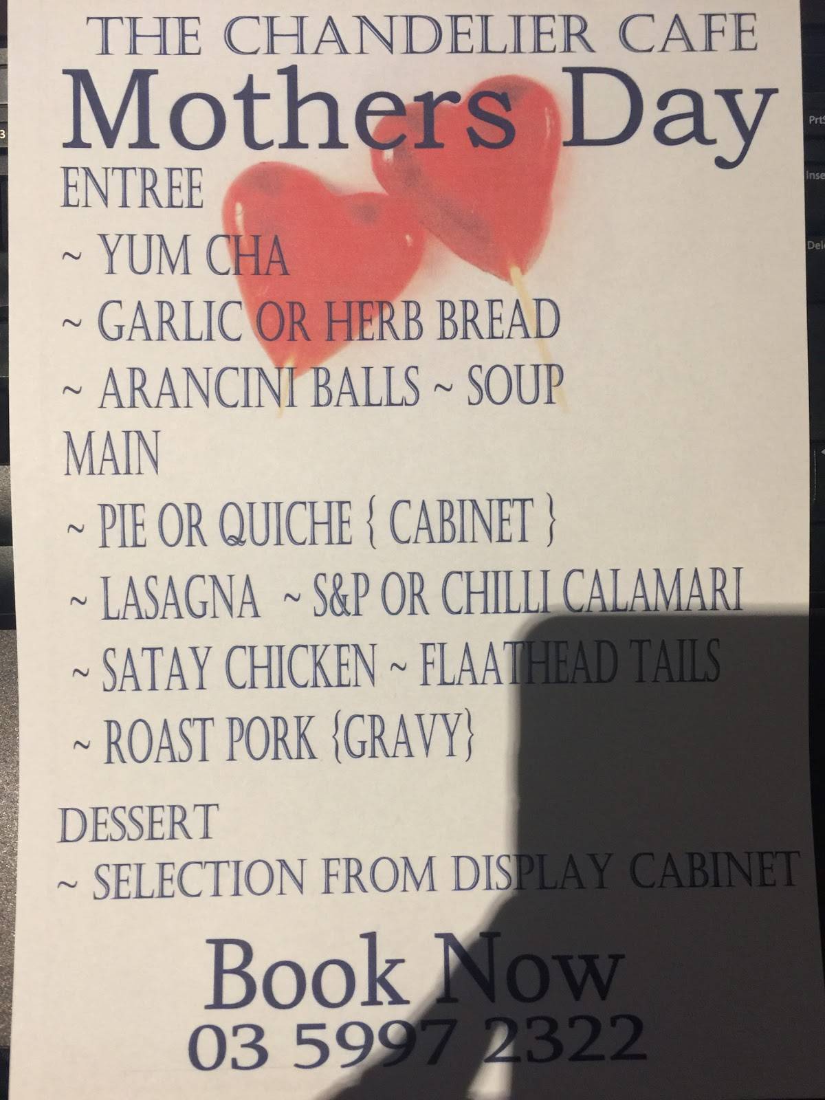 Menu at The Chandelier Cafe, Koo Wee Rup