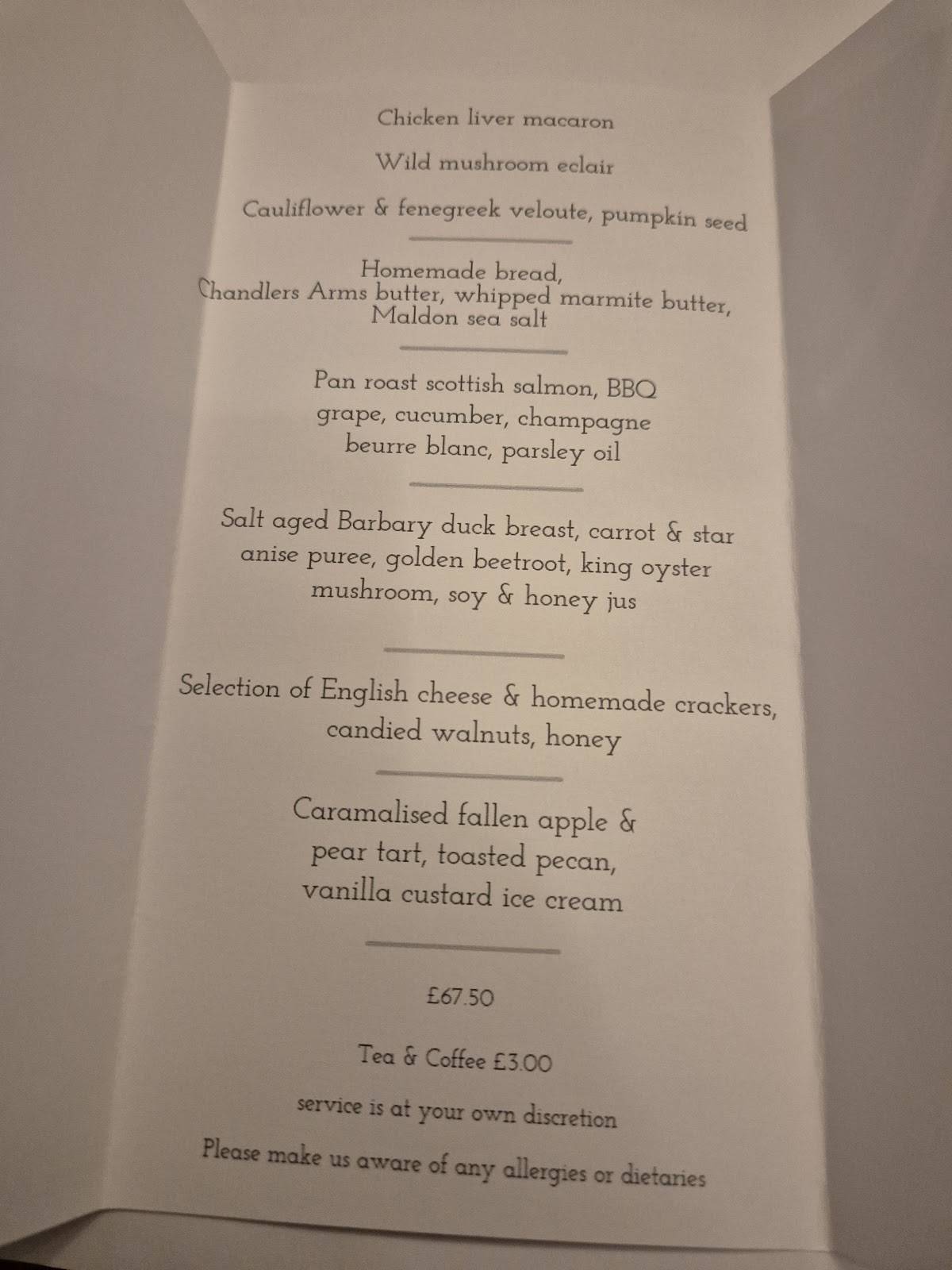 Menu at The Chandlers Arms, Epwell pub & bar, Shenington, Sibford Road