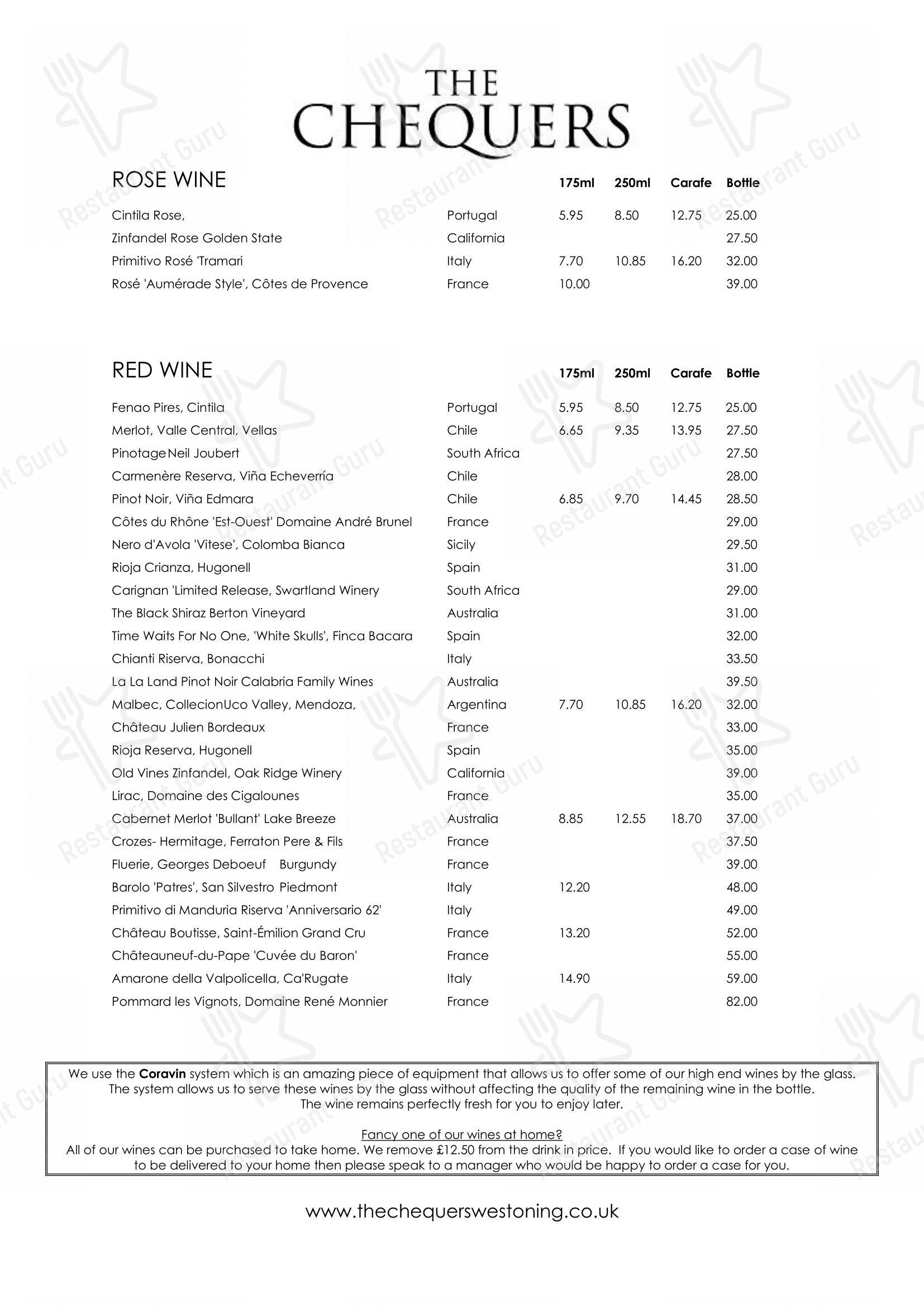 Menu at The Chequers pub & bar, Westoning, Park Rd