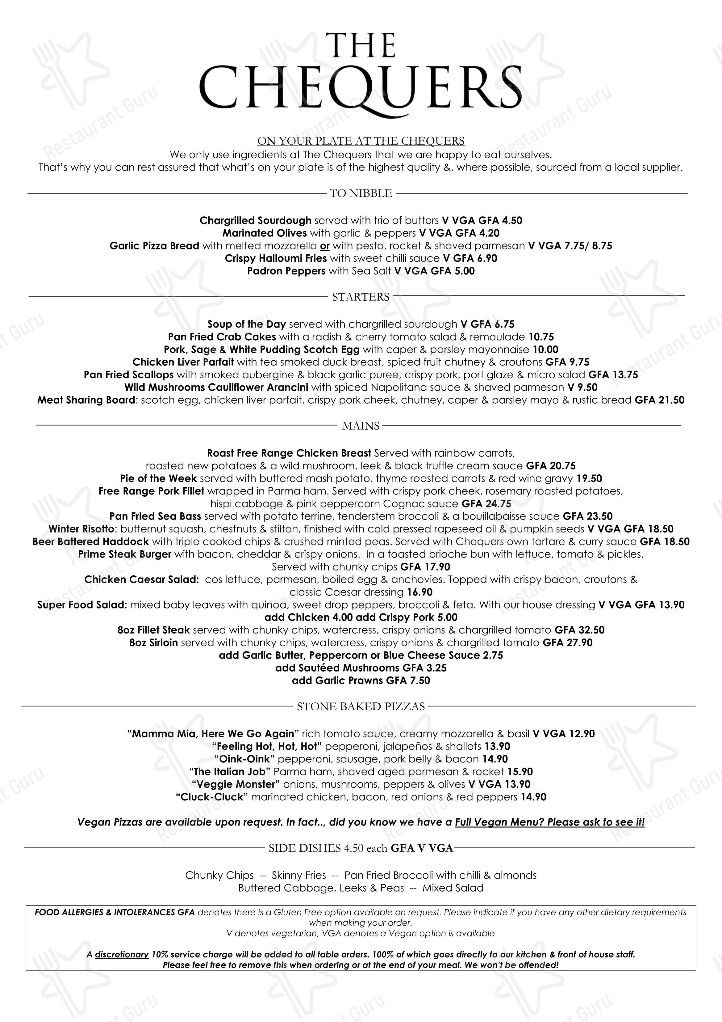 Menu at The Chequers pub & bar, Westoning, Park Rd