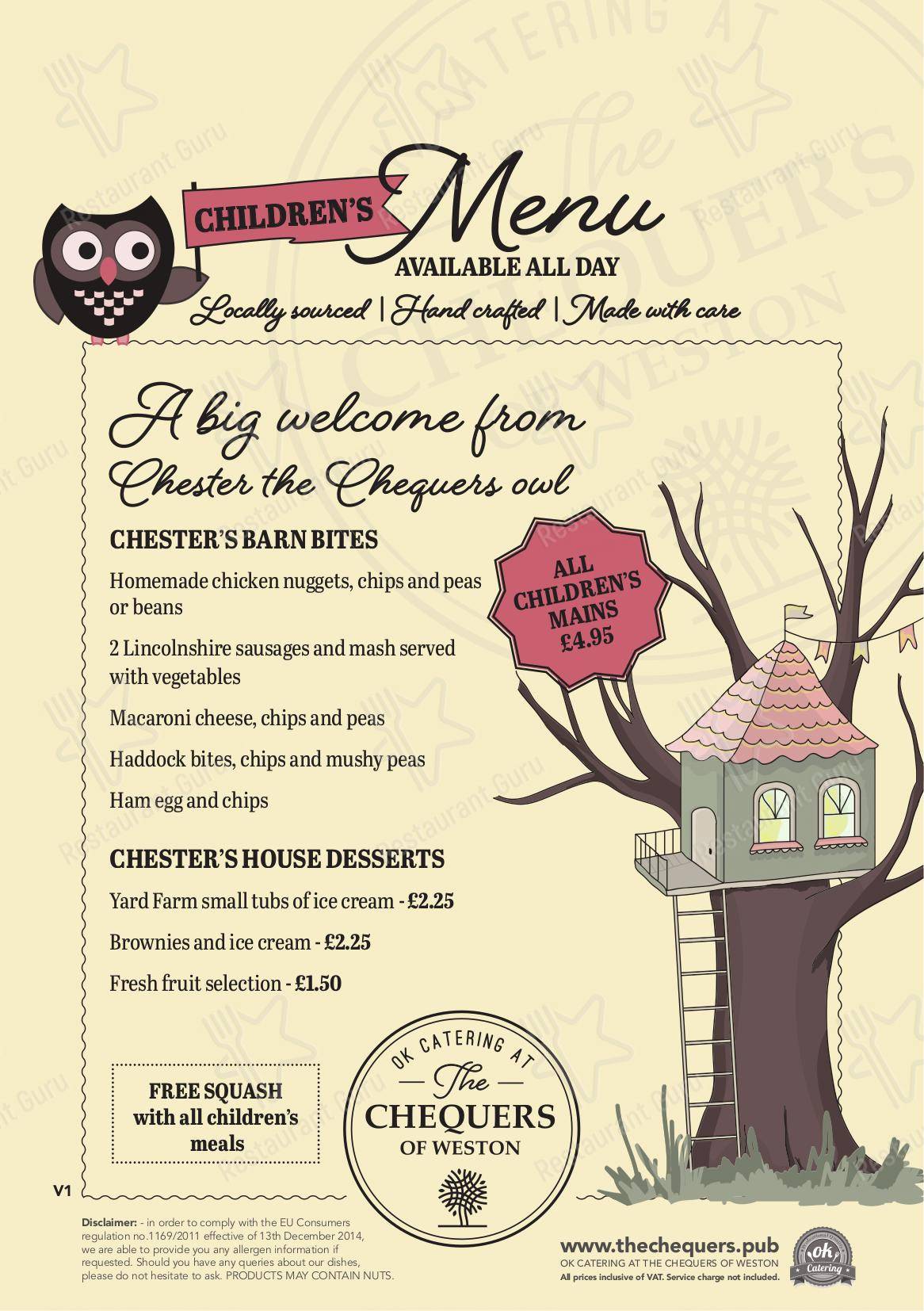 Menu at The Chequers of Weston pub & bar, Moulton
