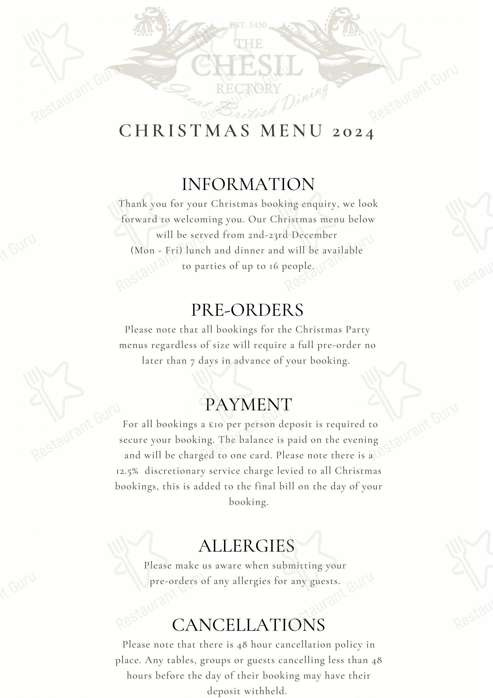 Menu at The Chesil Rectory restaurant, Winchester