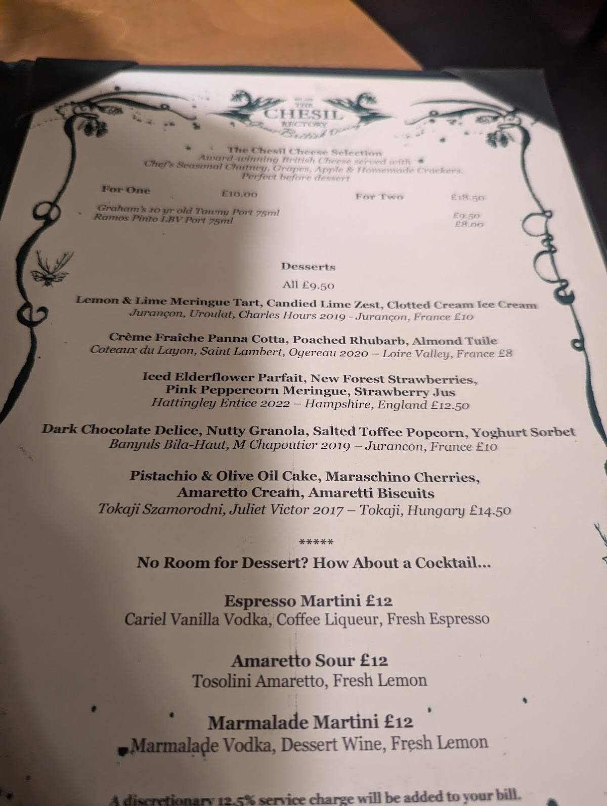 Menu at The Chesil Rectory restaurant, Winchester