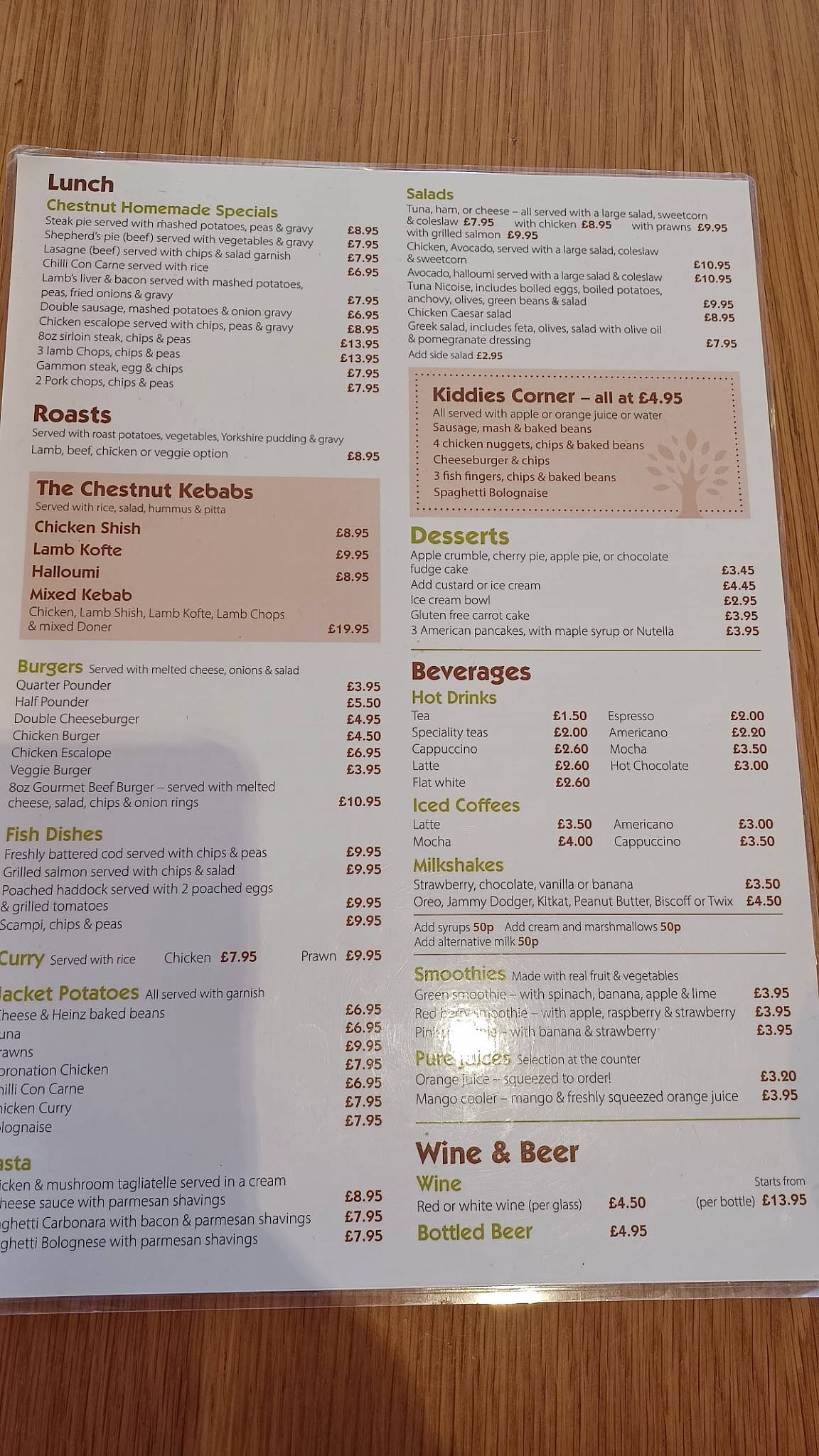 Menu at The Chestnut cafe, London, 25 High St