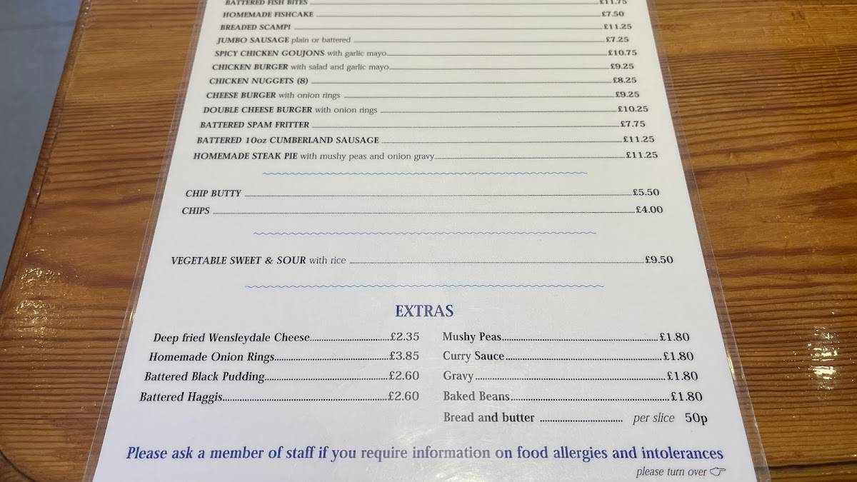 Menu at The Chippie fast food, Hawes