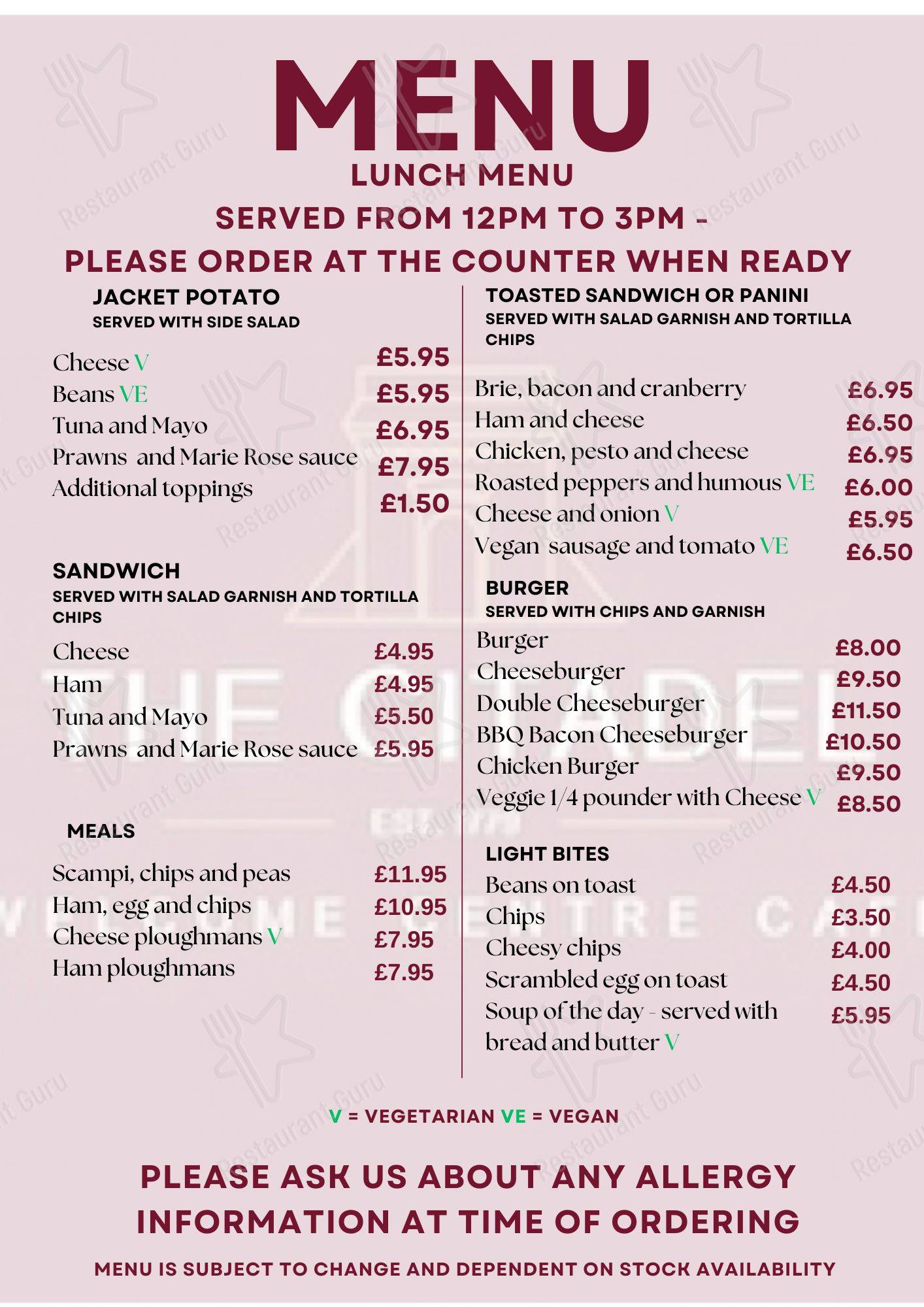 Menu at The Citadel Welcome Centre Cafe, Dover