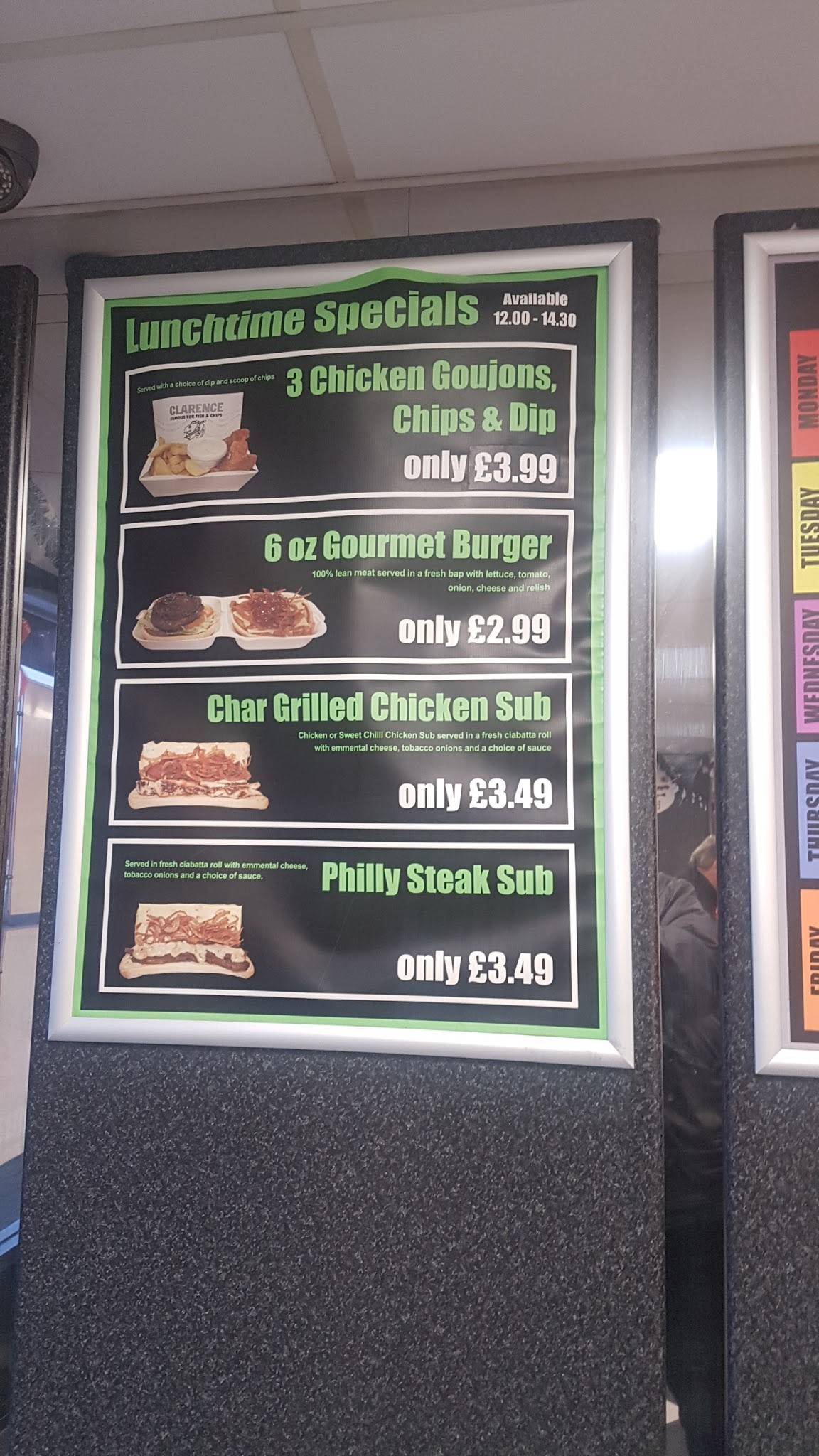 Menu at The Clarence fast food, Ballyclare