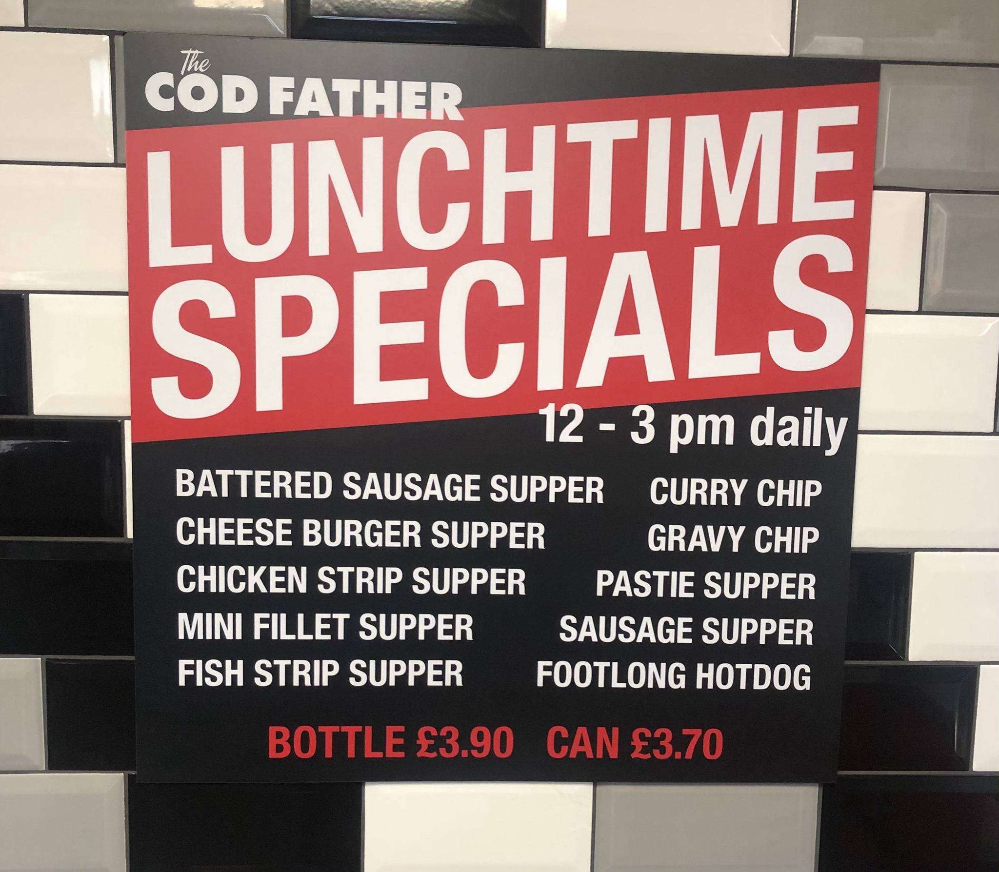 Menu at The Cod Father fast food, Newtownards