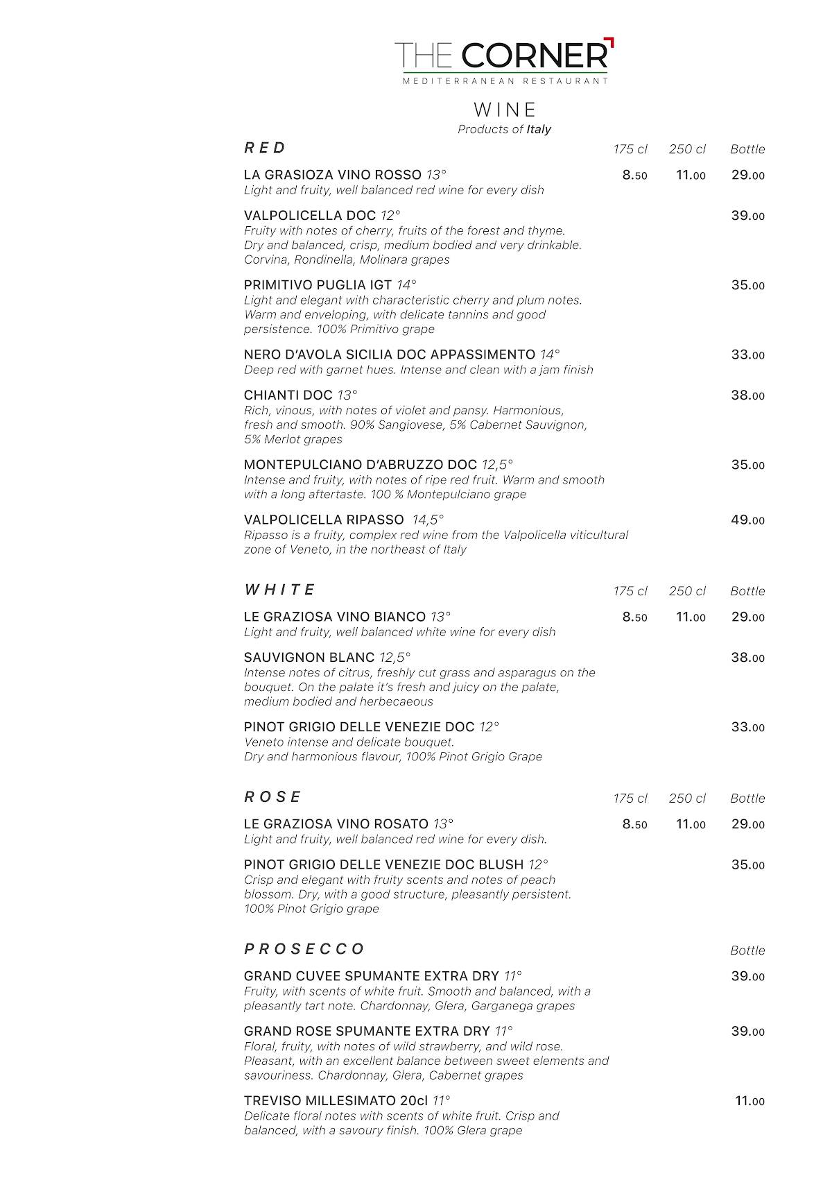 Menu at The Corner Mediterranean Restaurant, Swanage