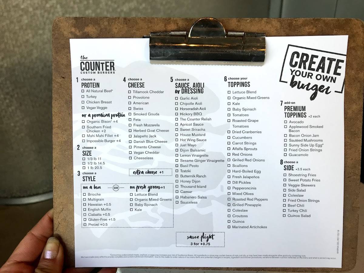 Menu at The Counter Custom Burgers restaurant, Marina del Rey ...