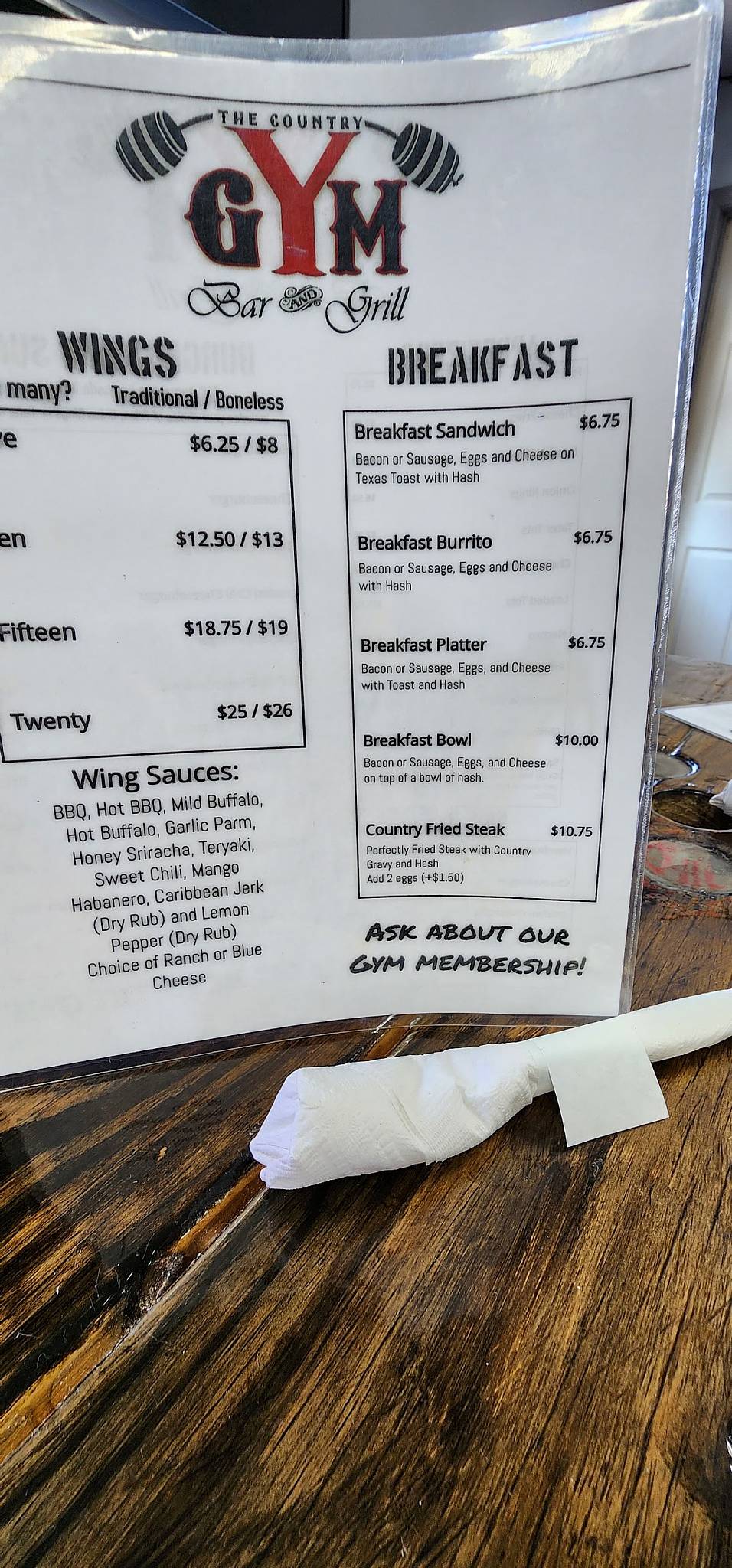 Menu at The Country Gym - Milton restaurant, Milton