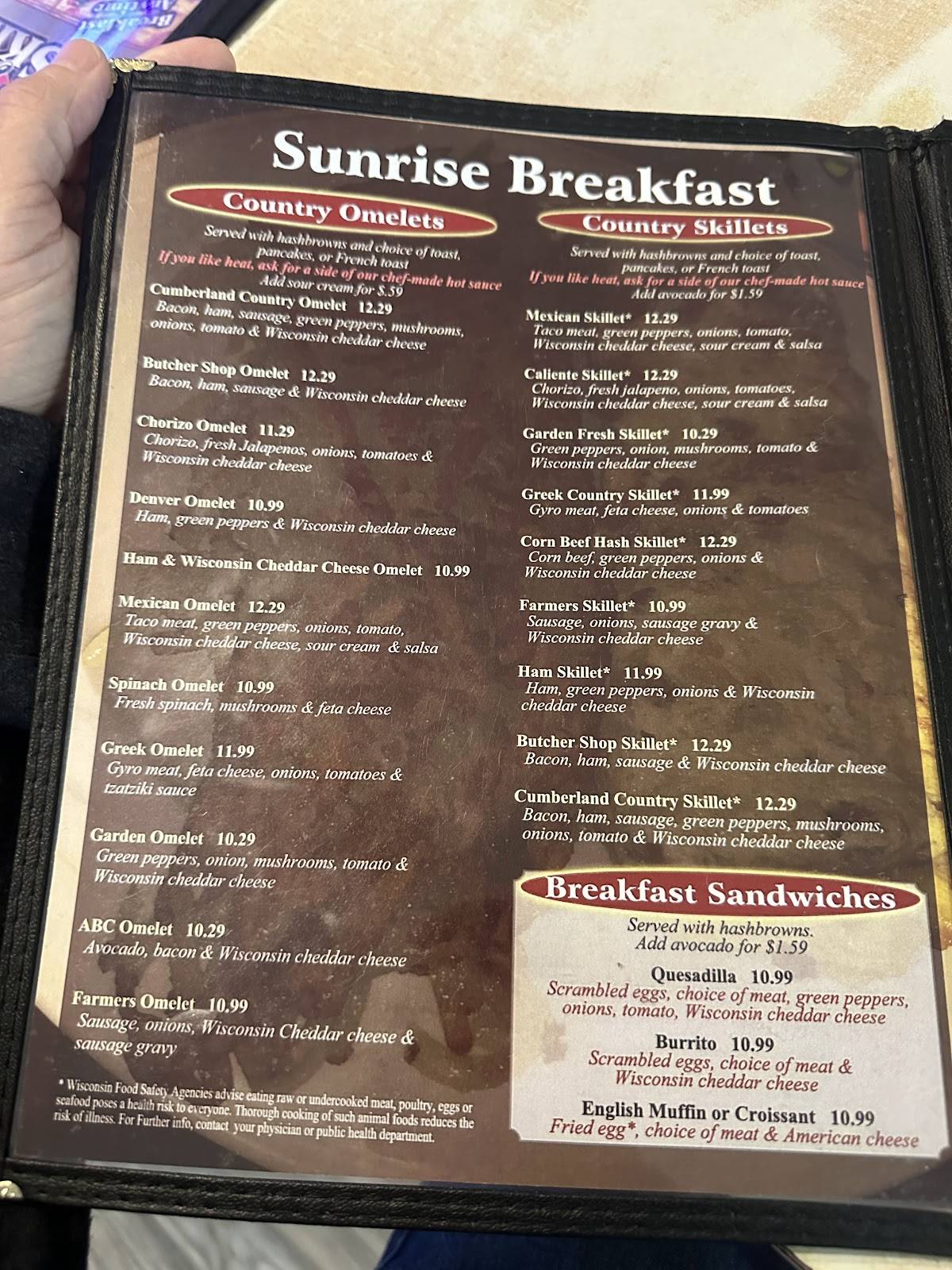 Menu at The Country Skillet Cafe, Cumberland