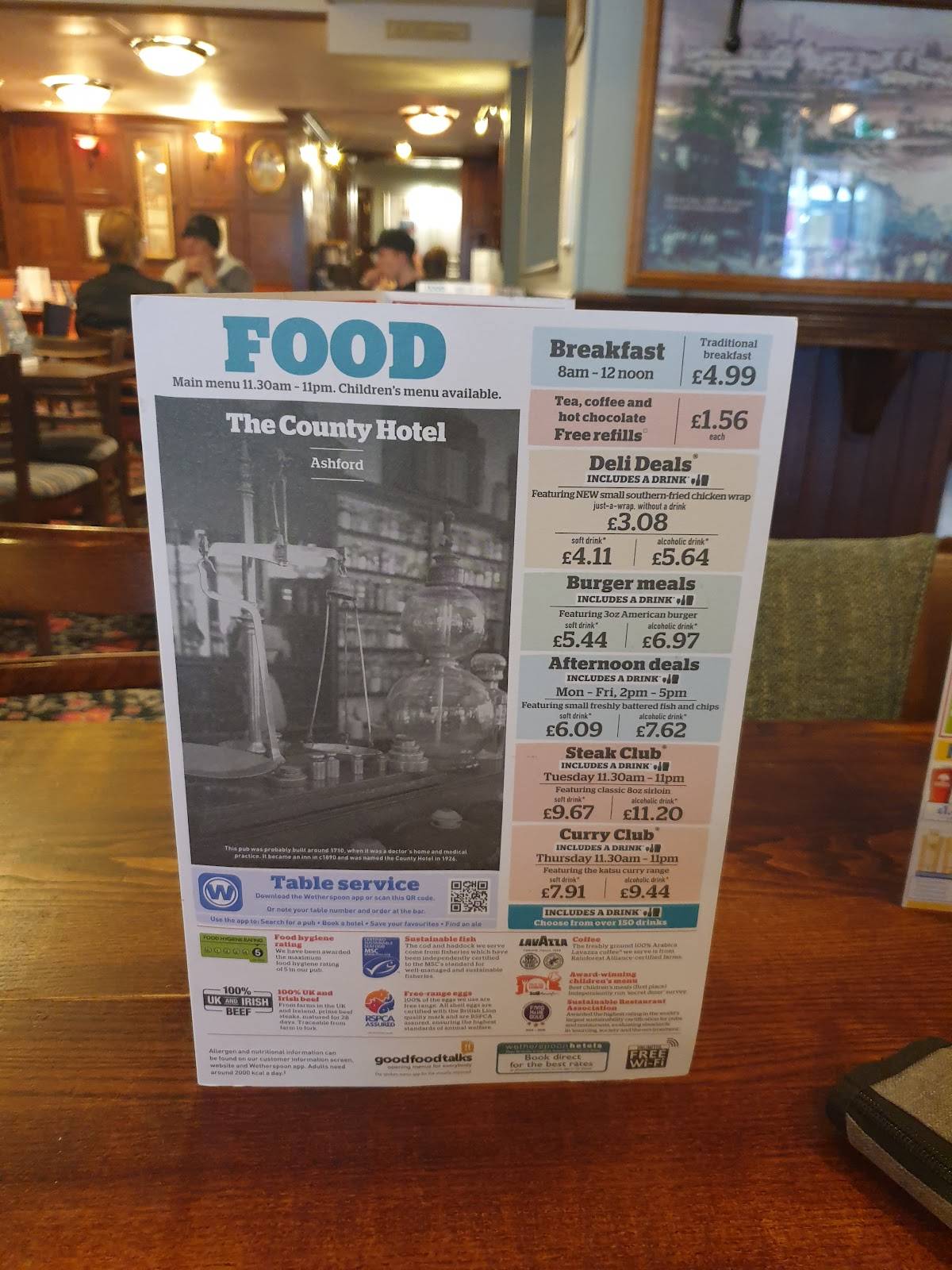 Menu at The County Hotel - JD Wetherspoon pub & bar, Ashford