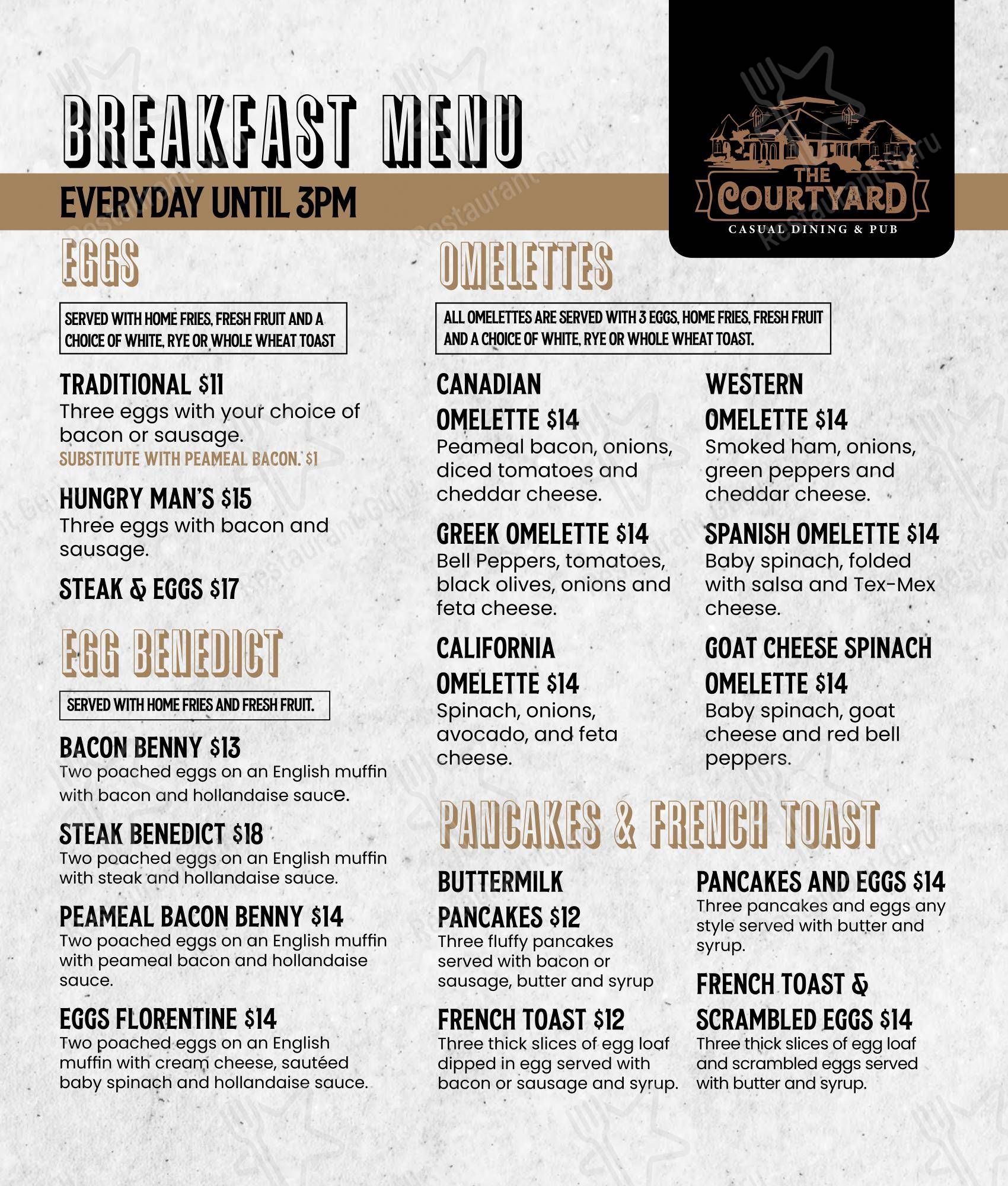 Menu at The Courtyard pub & bar, Courtice