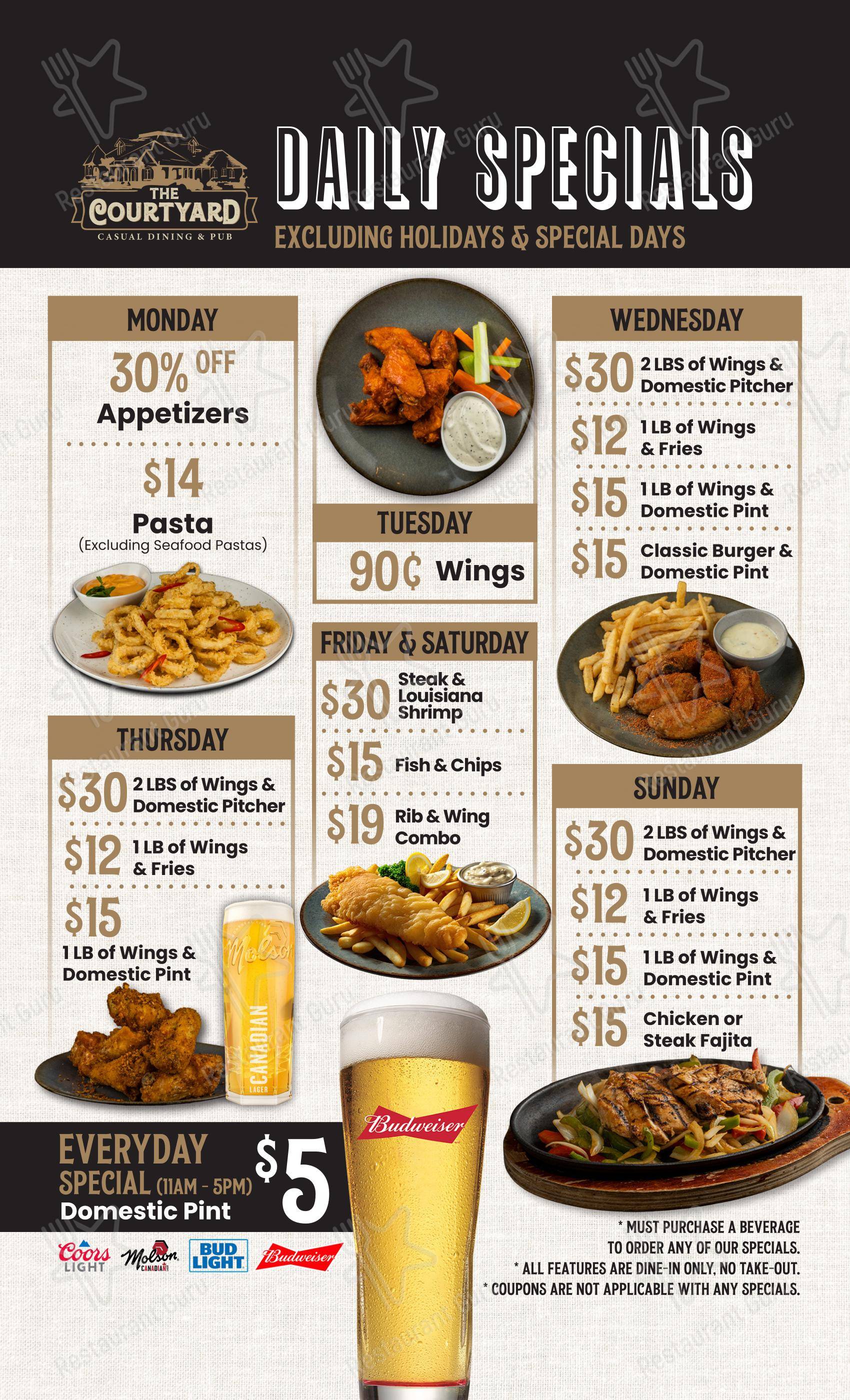 Menu at The Courtyard pub & bar, Courtice