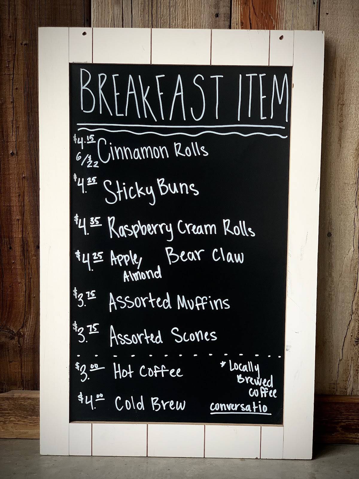 Carta de The Cow Path Bakery, Othello