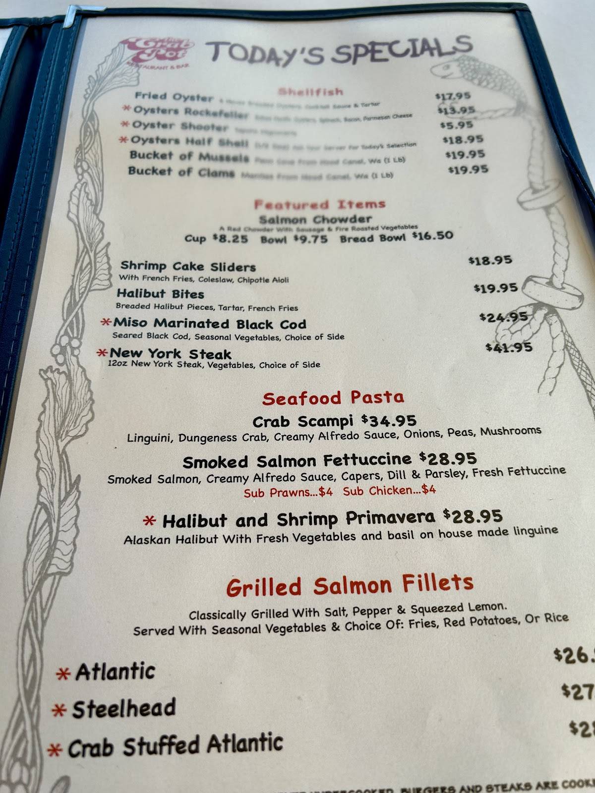 Menu at The Crab Pot Bellevue restaurant, Bellevue