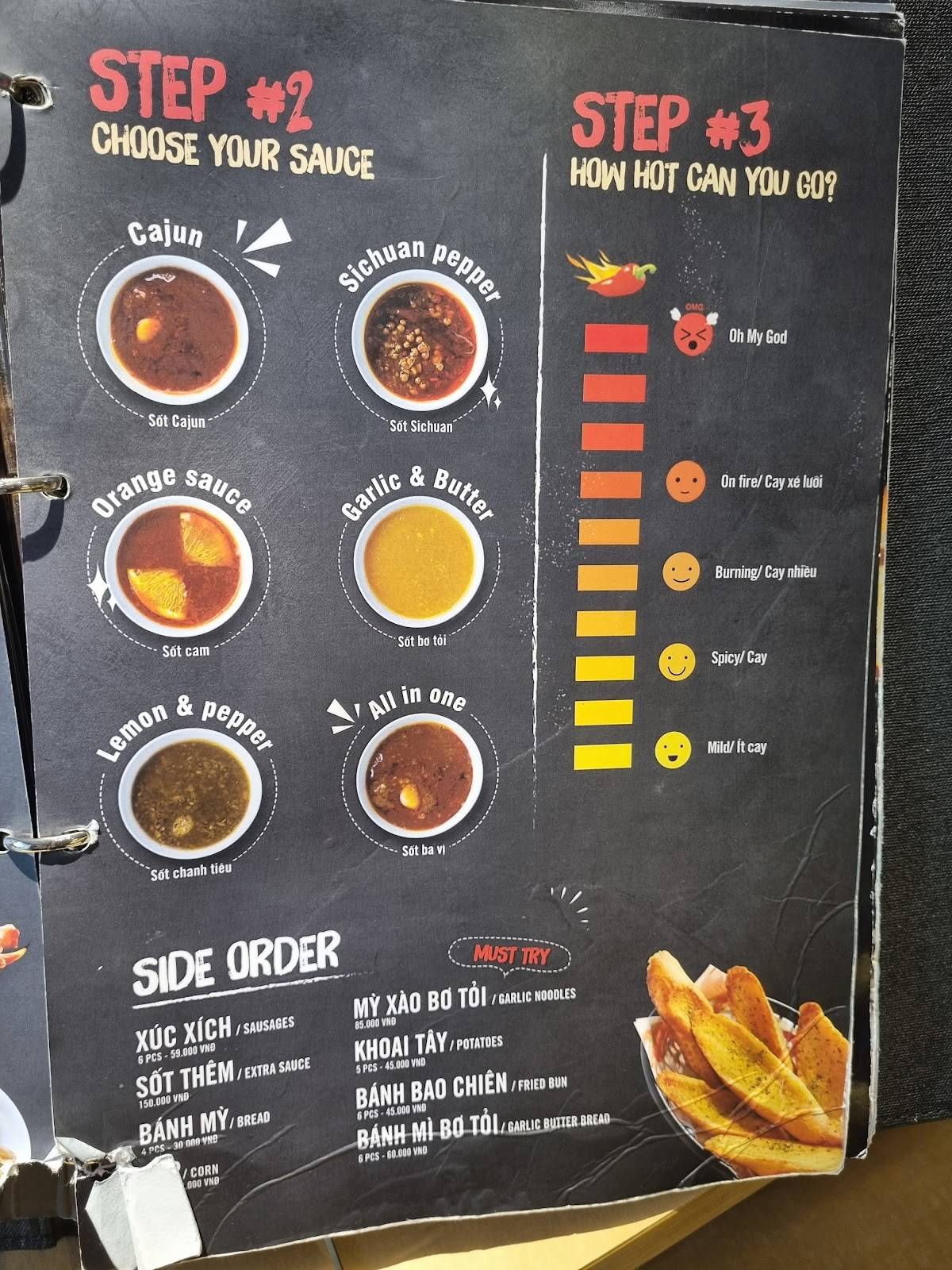 Menu at The Crab Shack Thao Dien restaurant, Ho Chi Minh City