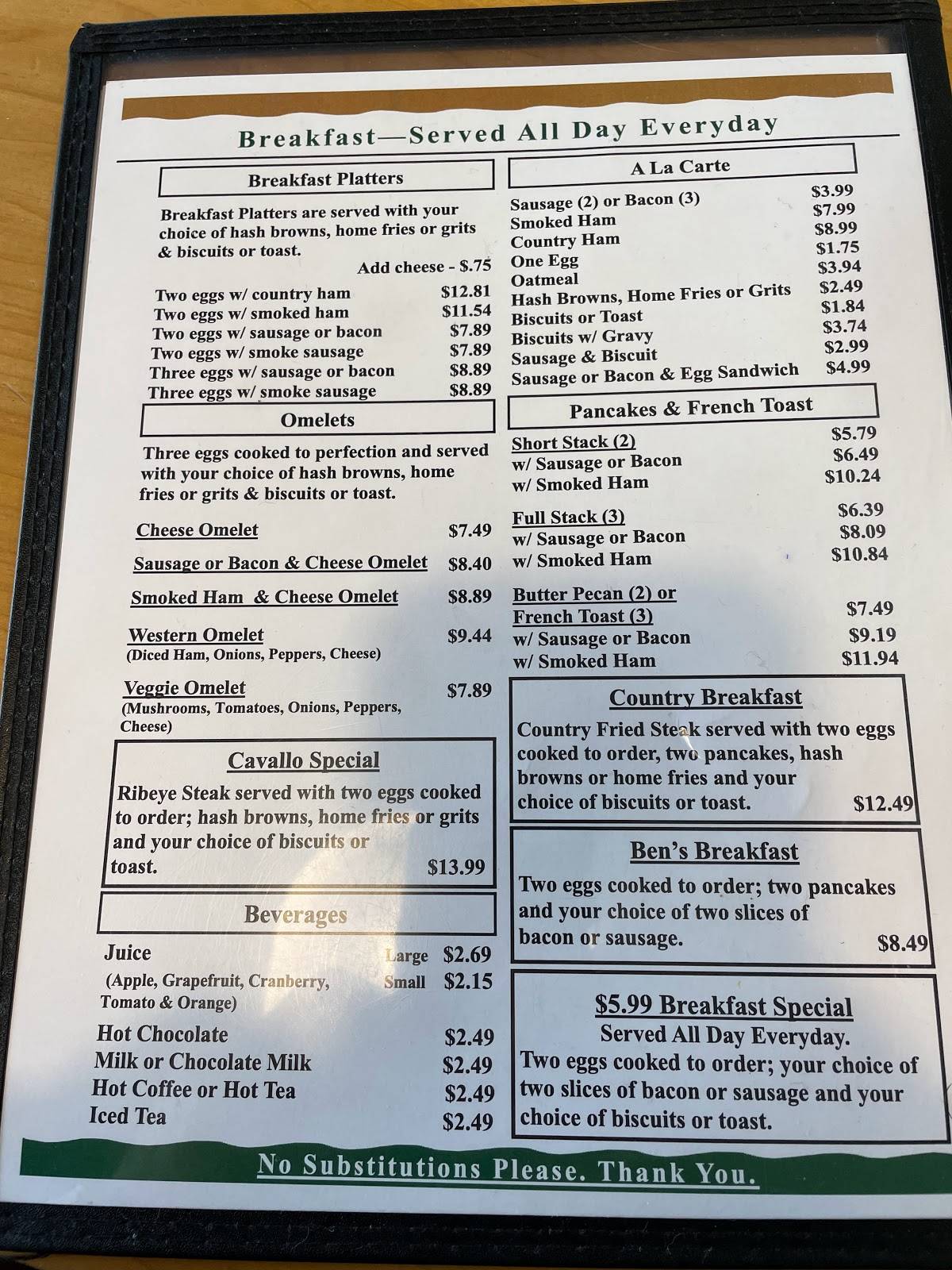 Menu at The Cupboard Restaurant, Memphis