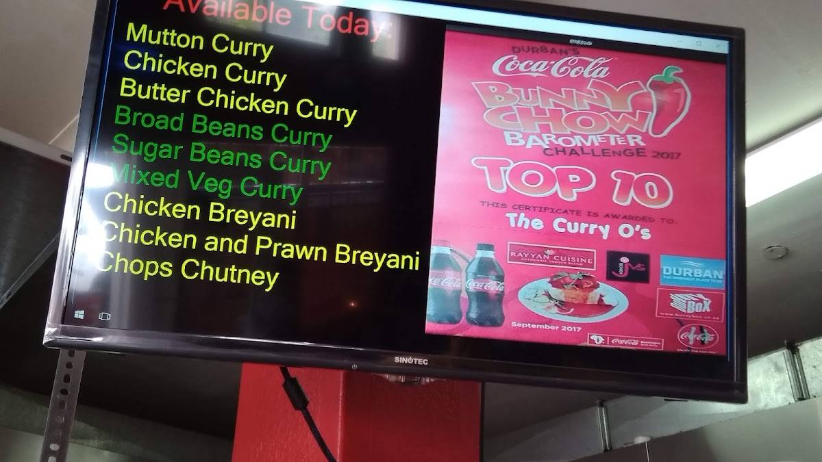 Menu at The Curry O's restaurant, Pinetown