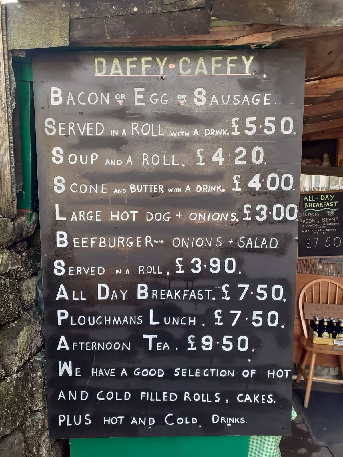 Menu at The Daffy Caffy cafe, Farndale East