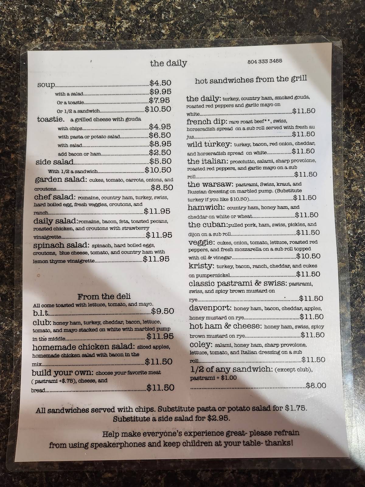 Menu at The Daily cafe, Warsaw