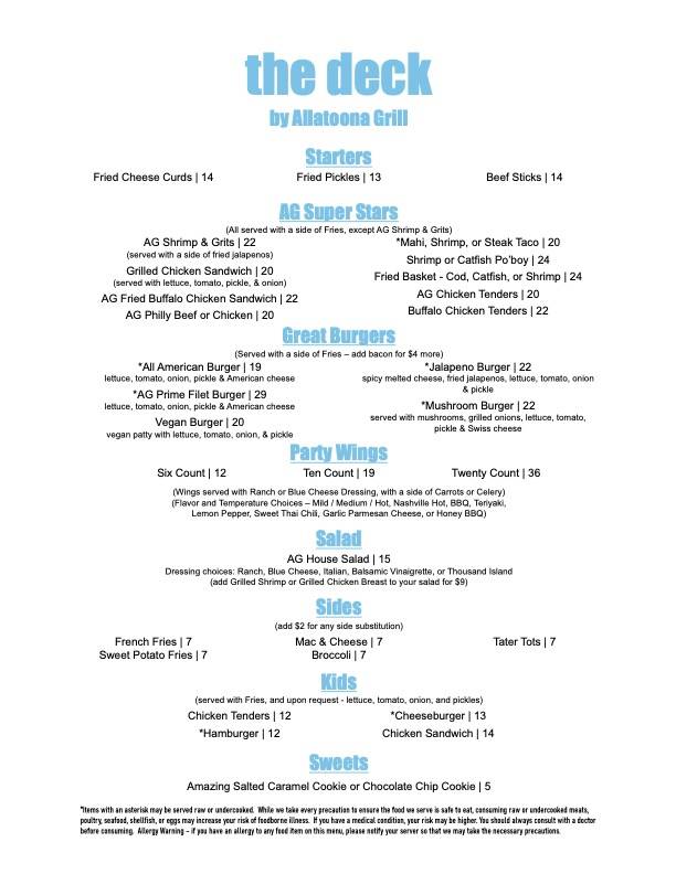 Menu at The Deck pub & bar, Acworth