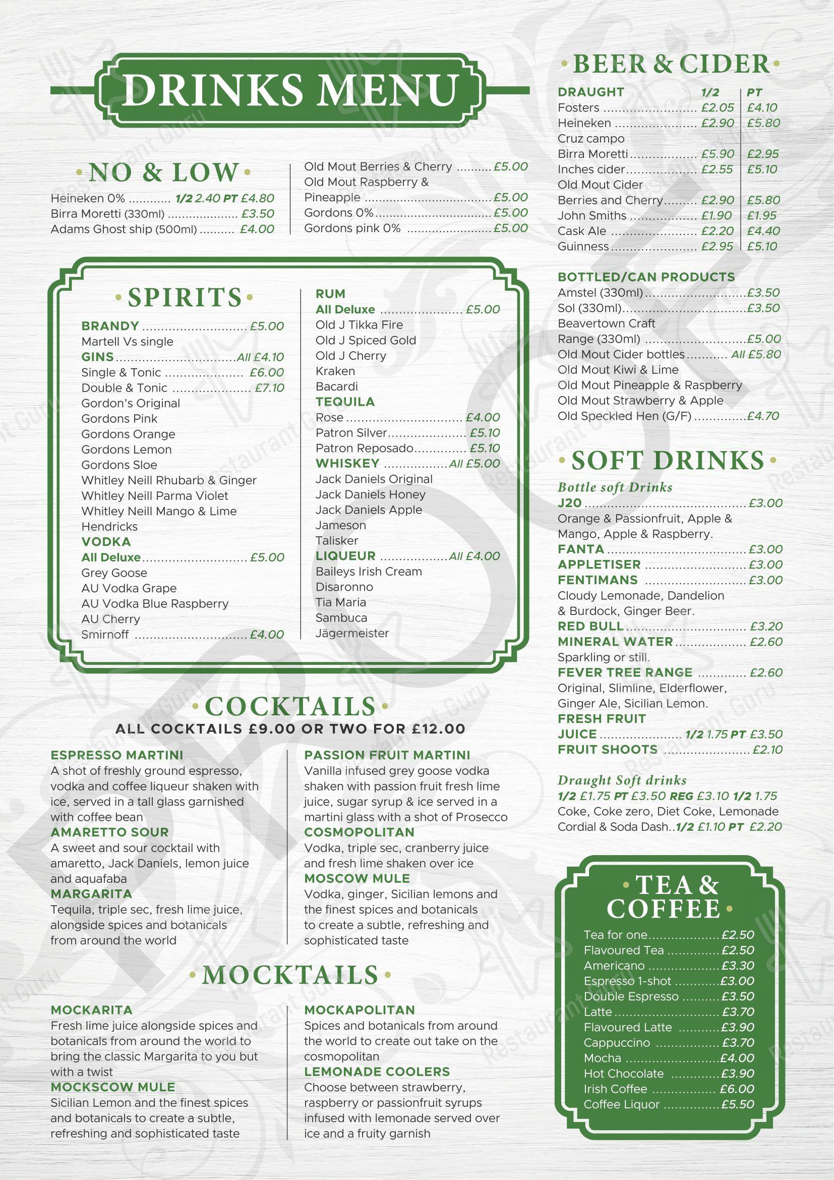 Menu at The Derry pub & bar, Long Newton, Darlington Rd