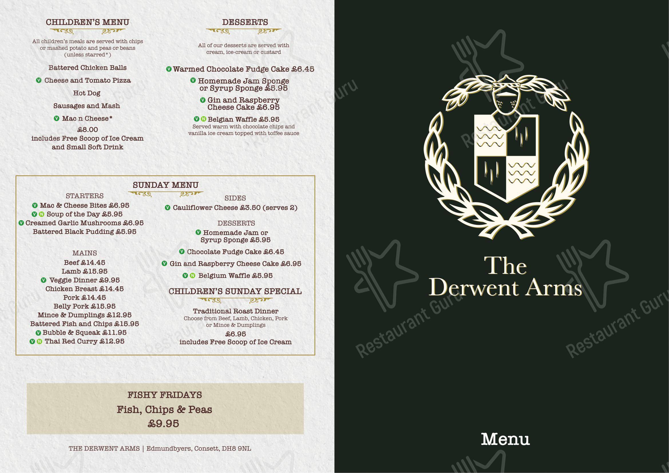 Menu at The Derwent Arms pub & bar, Edmundbyers