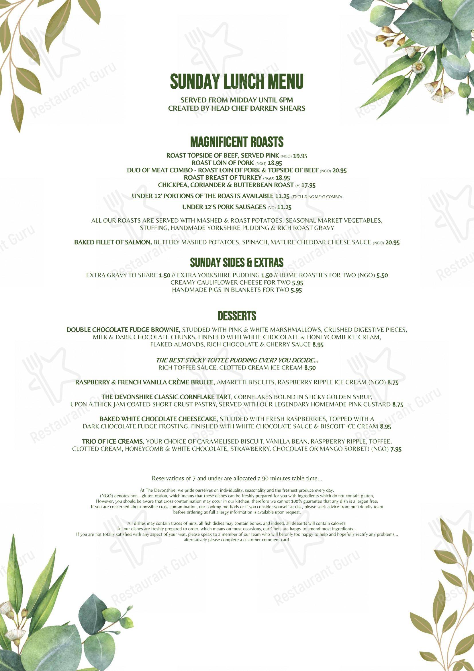 Menu at The Devonshire pub & bar, Nether Langwith, Rectory Rd