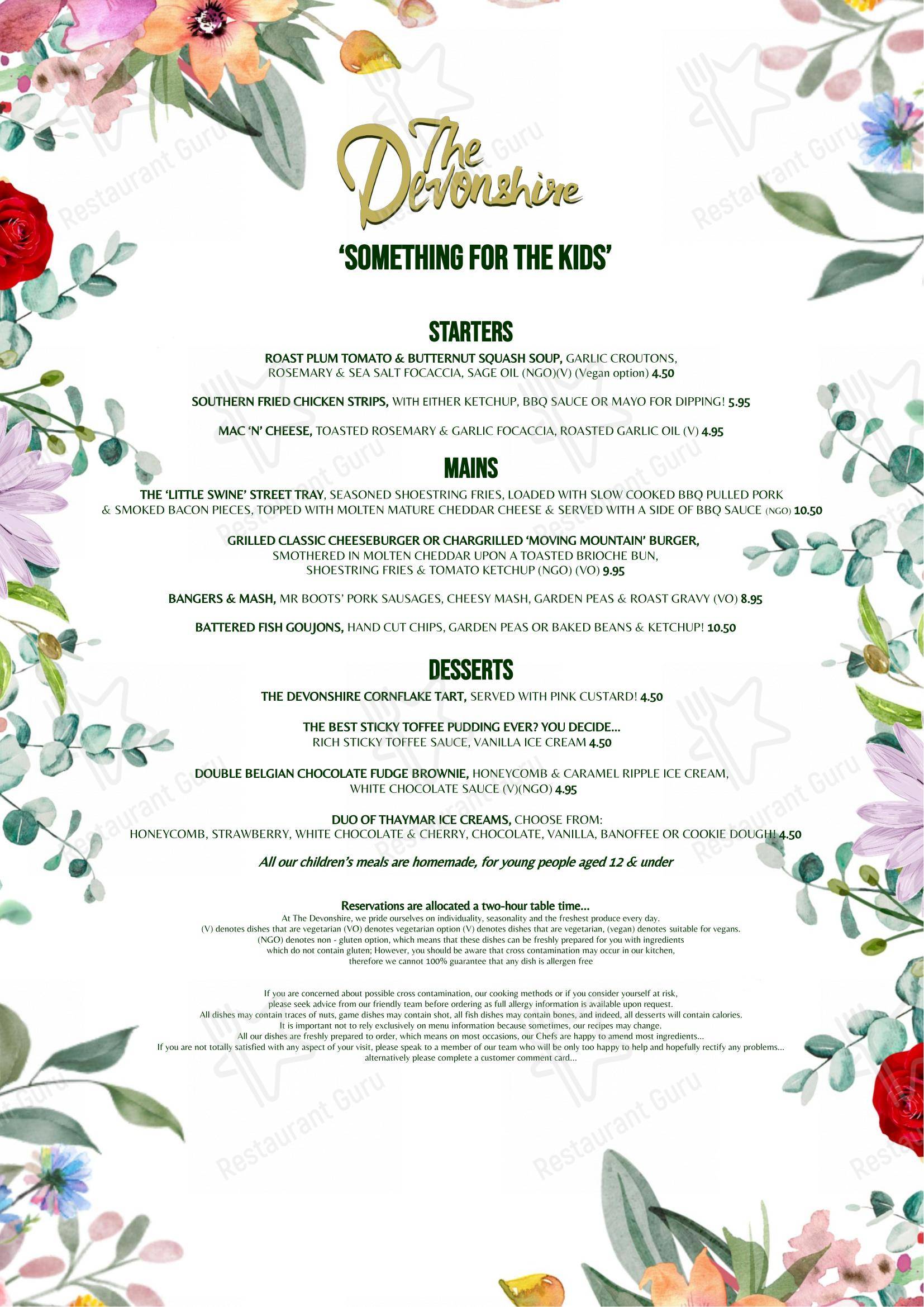 Menu at The Devonshire pub & bar, Nether Langwith, Rectory Rd