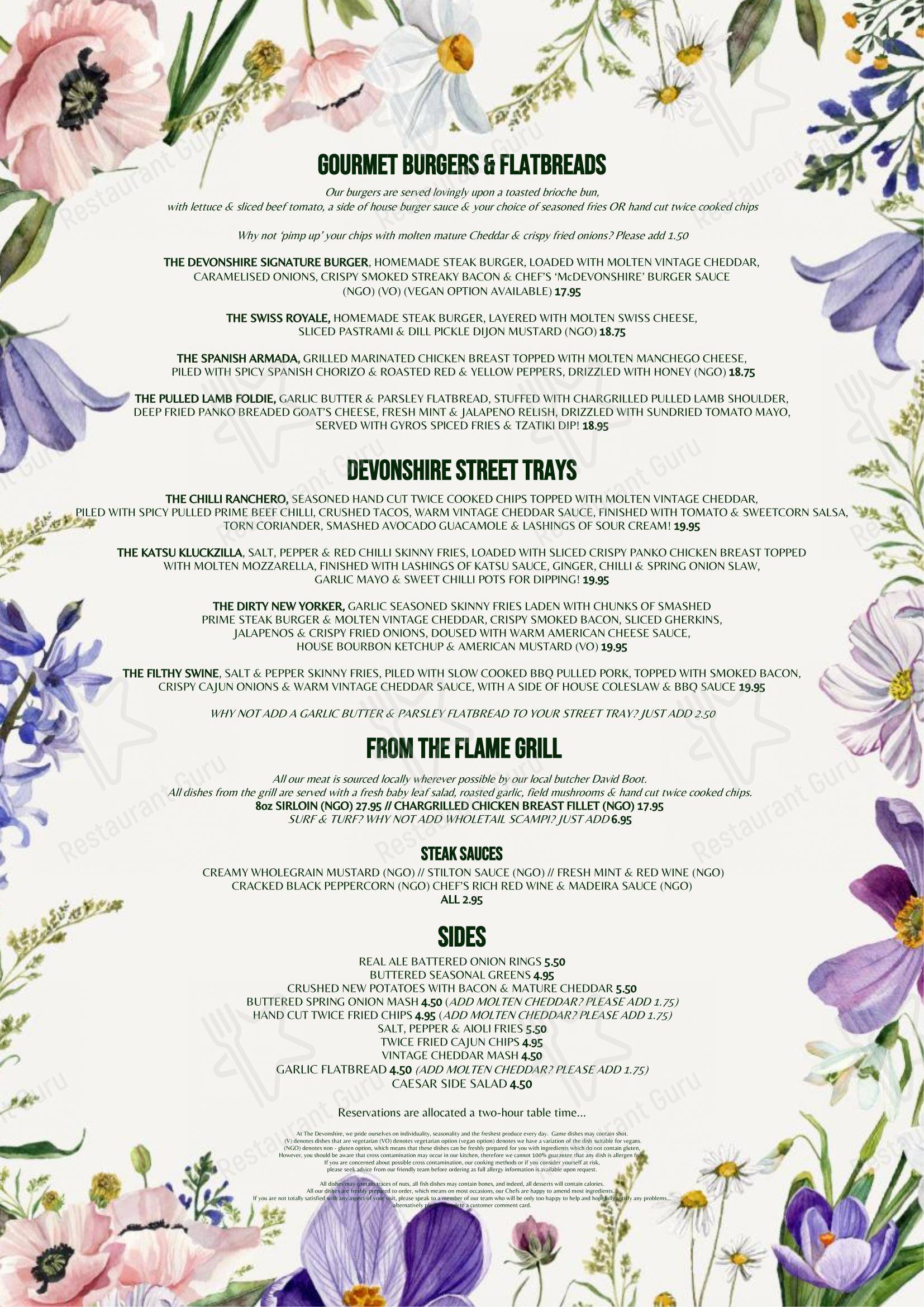 Menu at The Devonshire pub & bar, Nether Langwith, Rectory Rd