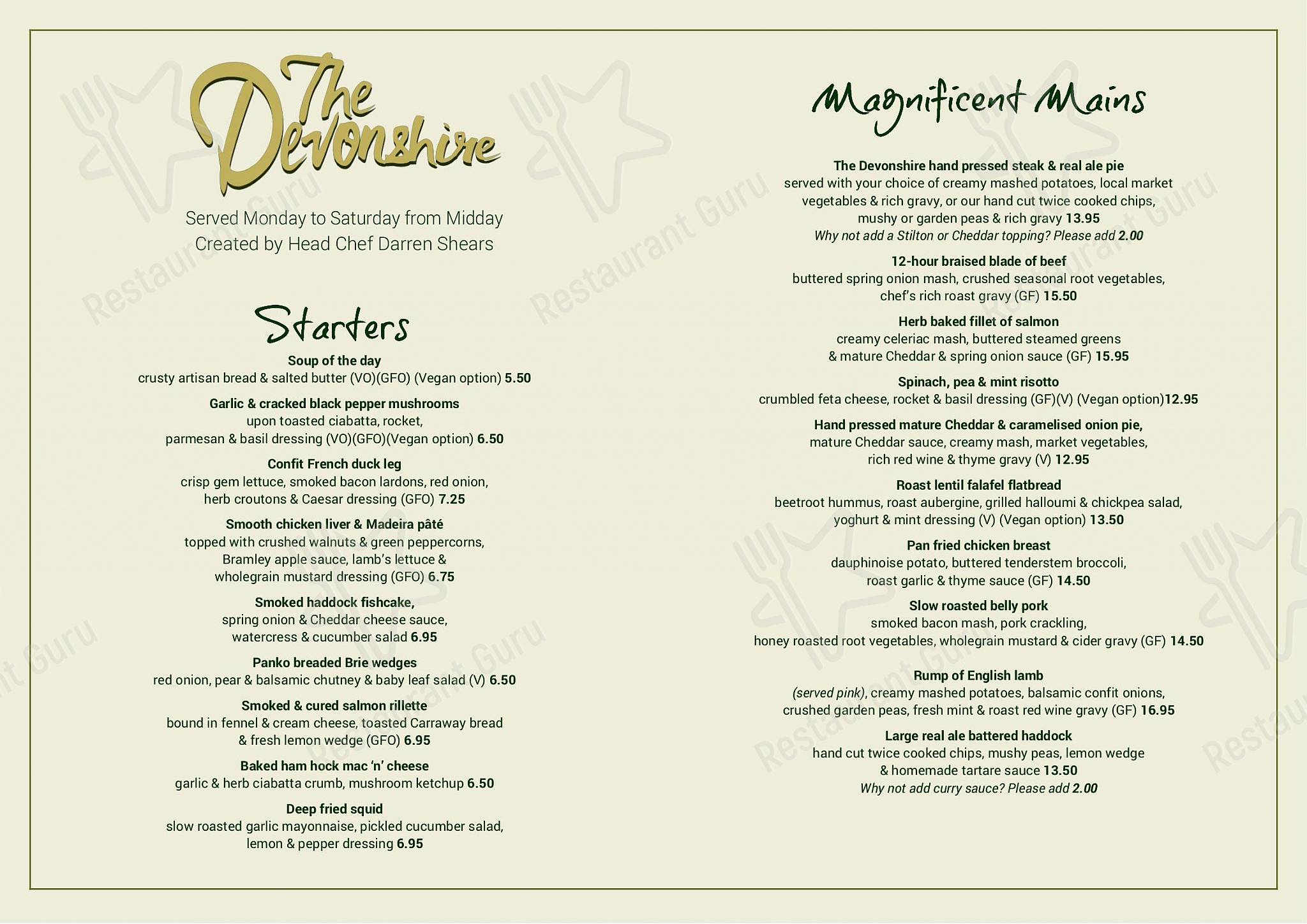 Menu at The Devonshire pub & bar, Nether Langwith, Rectory Rd