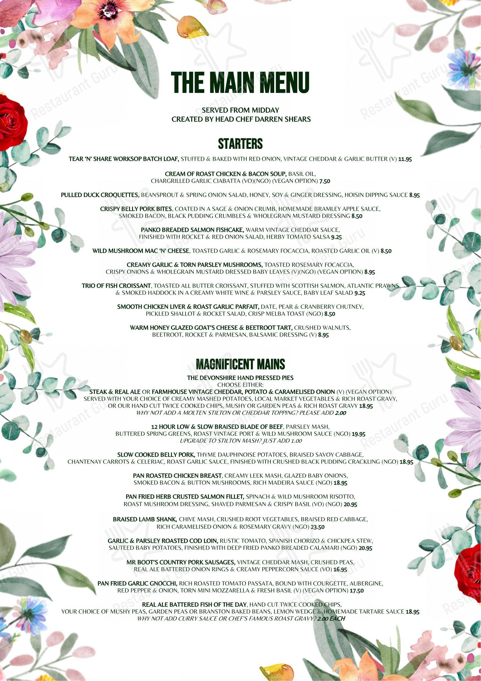 Menu at The Devonshire pub & bar, Nether Langwith, Rectory Rd