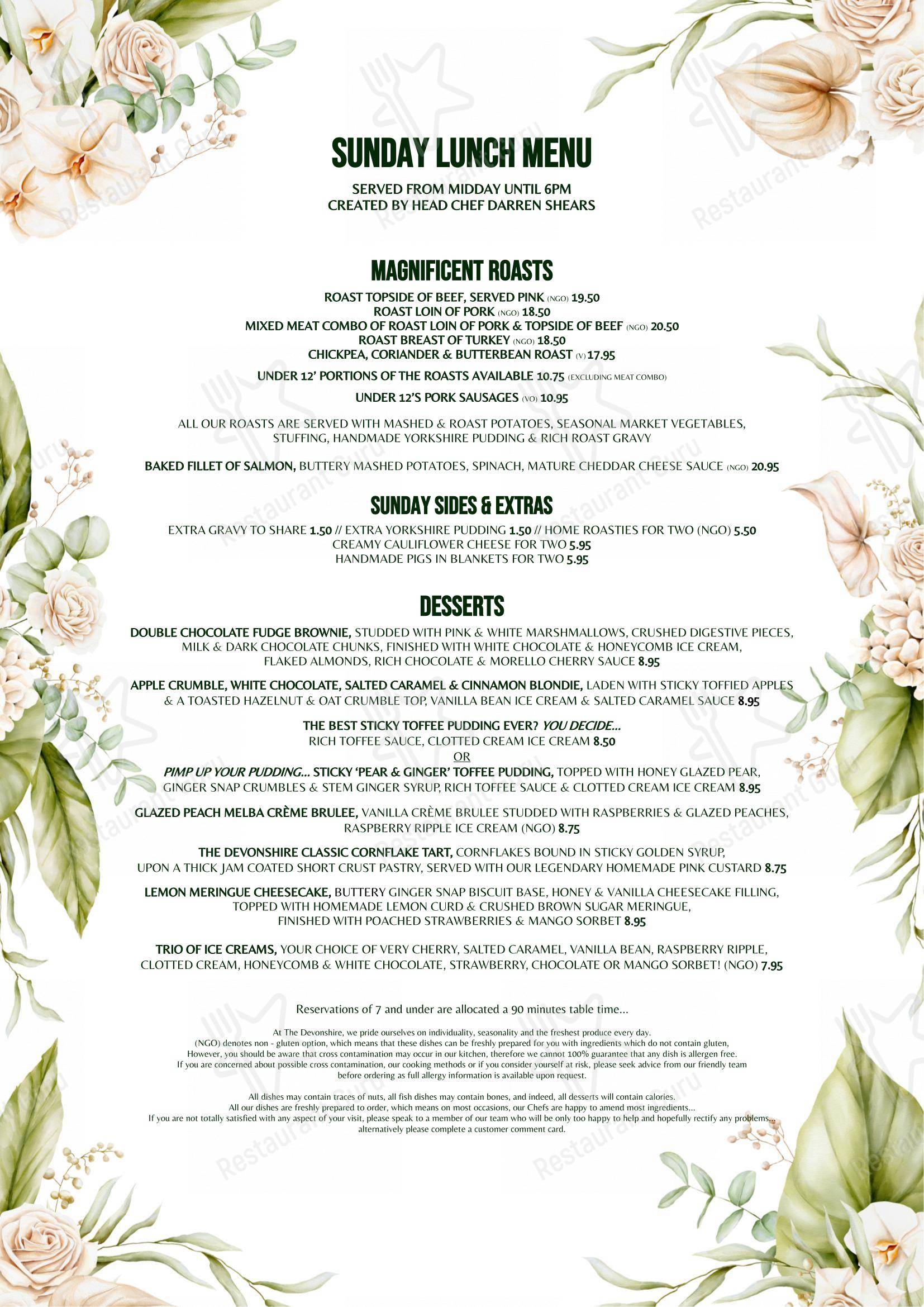 Menu at The Devonshire pub & bar, Nether Langwith, Rectory Rd