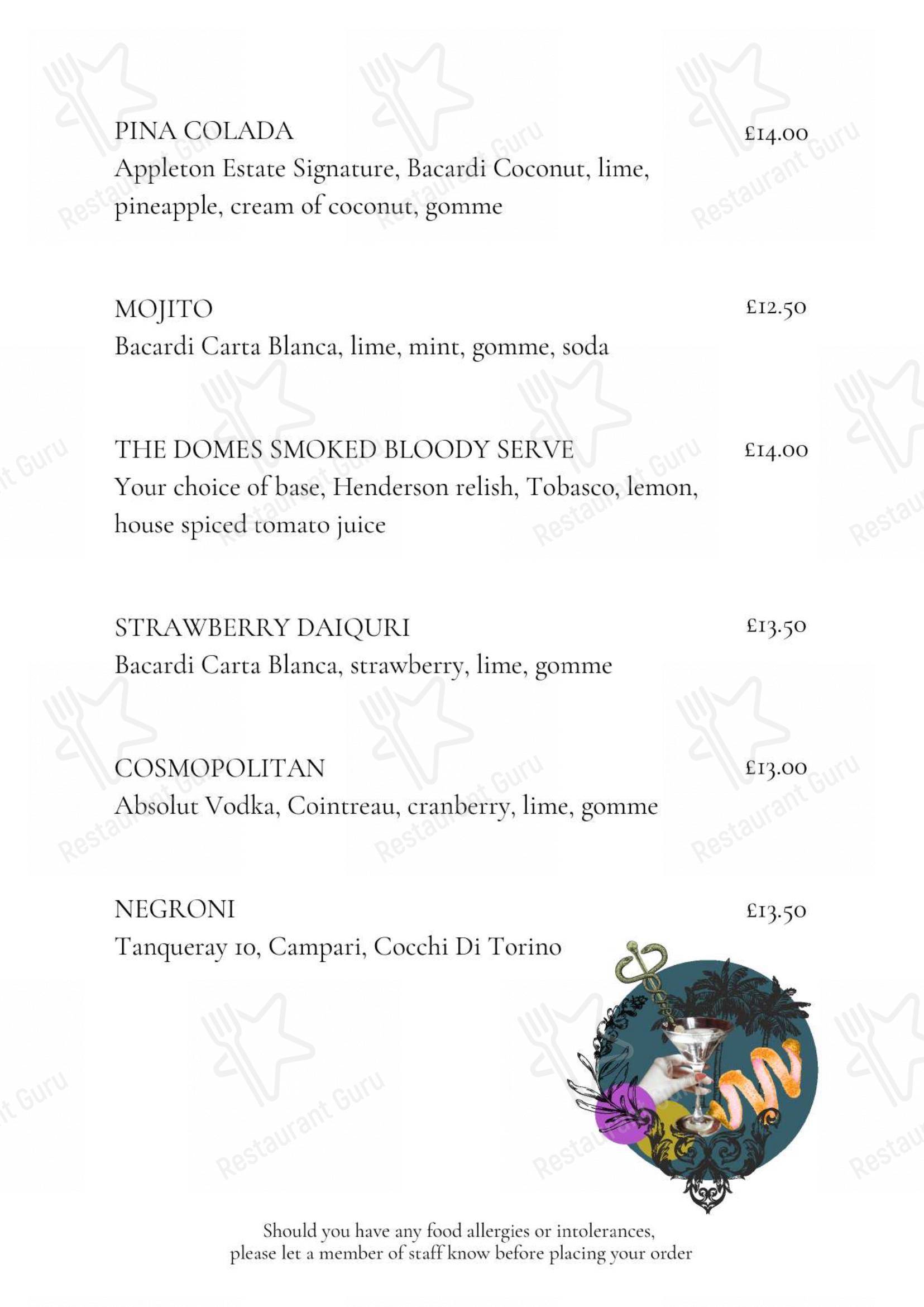 Menu at The Dome pub & bar, Edinburgh, 14 George St